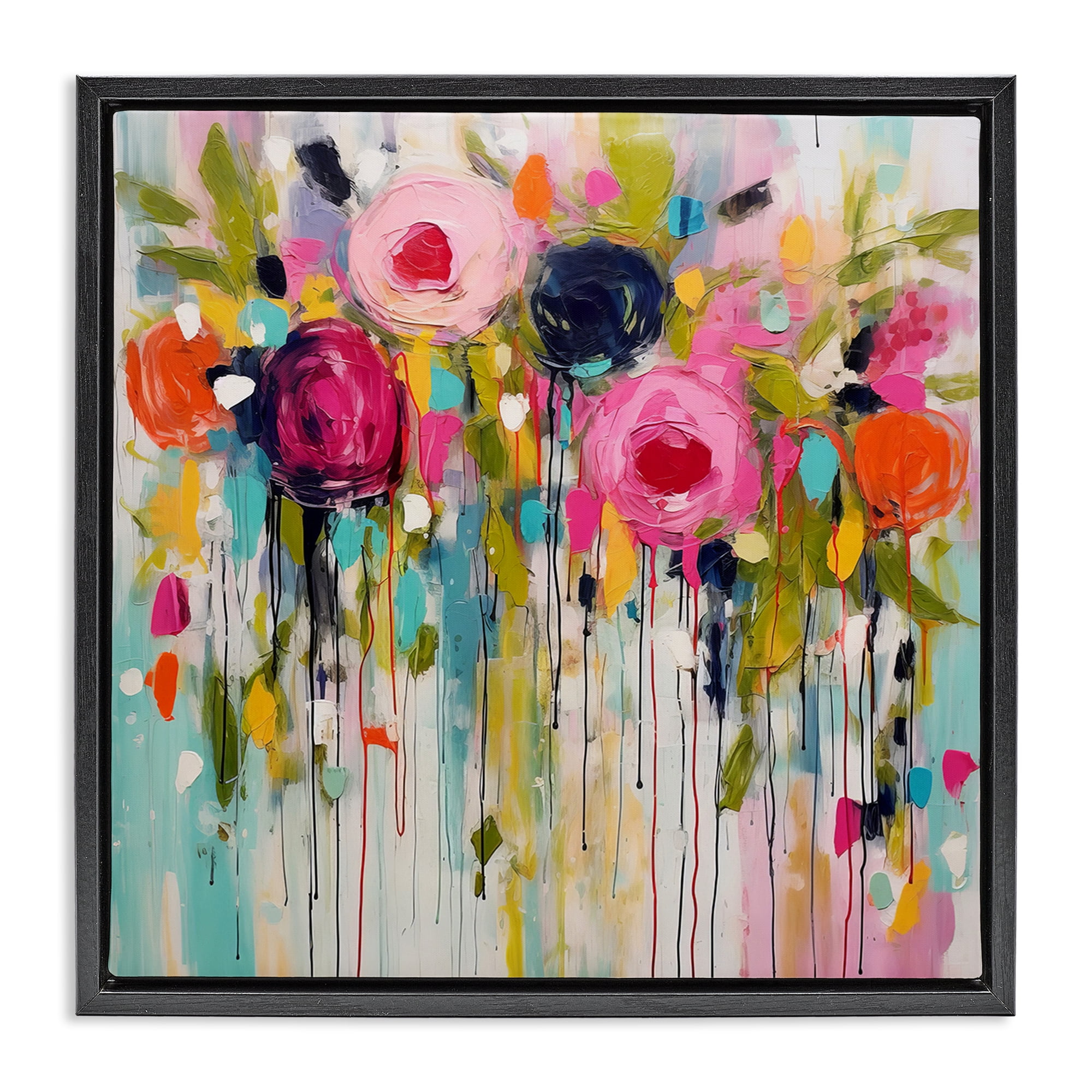 Stupell Industries Paint Drip Roses Plants & Flowers Painting Black ...