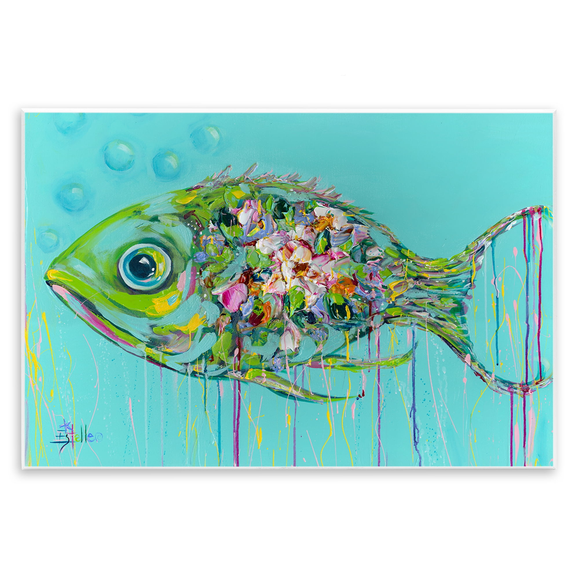 Stupell Industries Painterly Drip Fish Nautical & Beach Painting ...