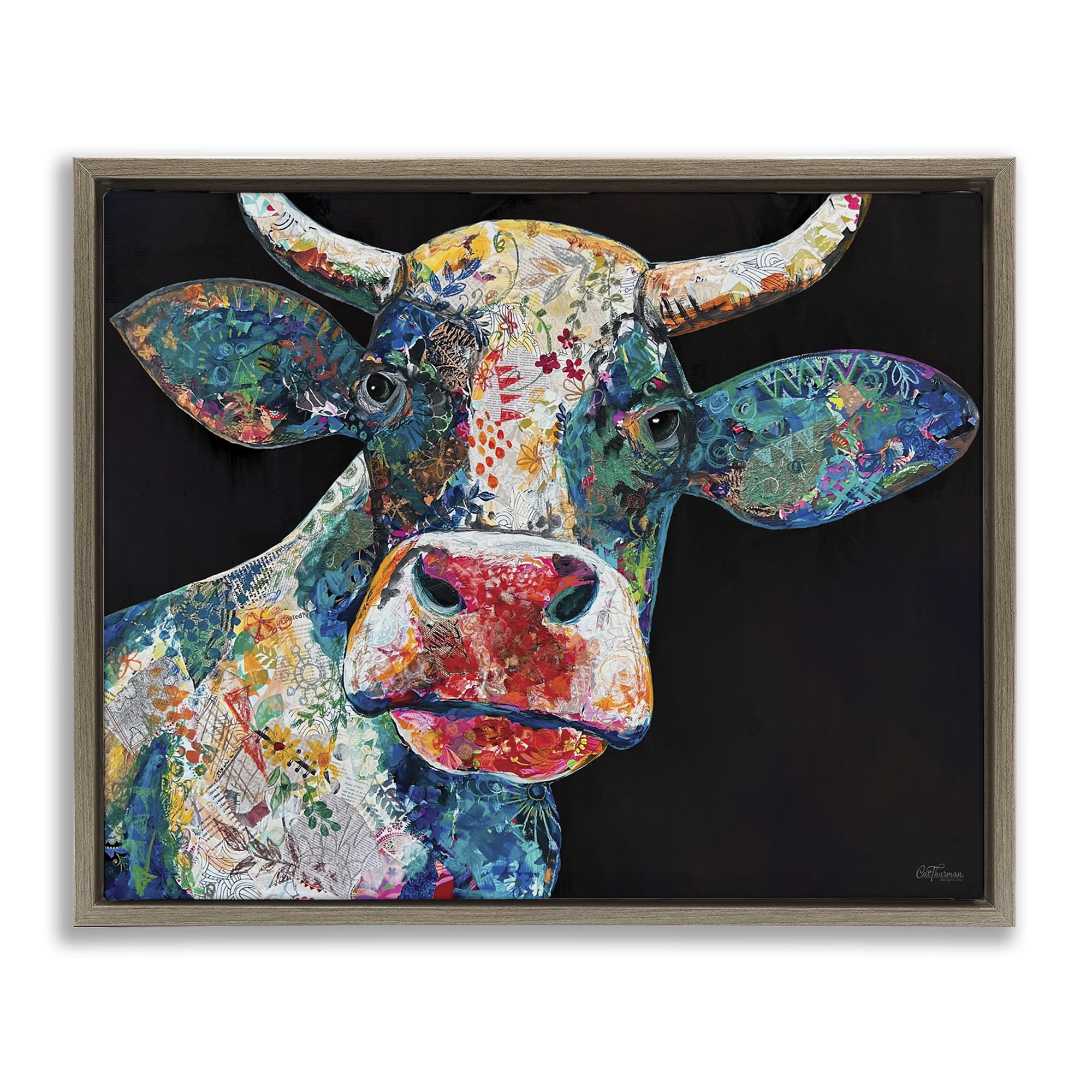 Stupell Industries Paisley Pattern Cow Animals & Insects Painting Brown ...