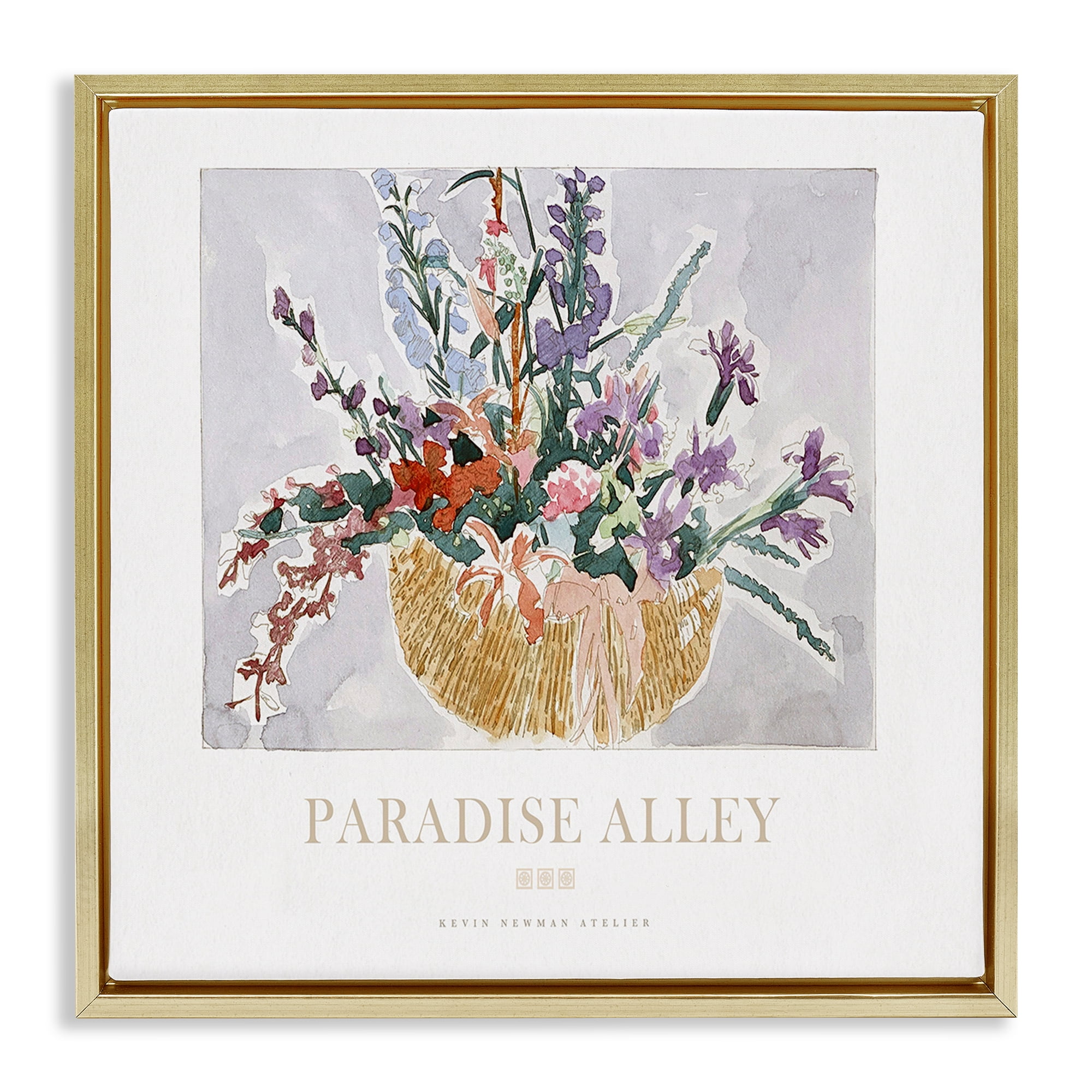Stupell Industries Paradise Alley Basket of Flowers Gold Framed Floater ...
