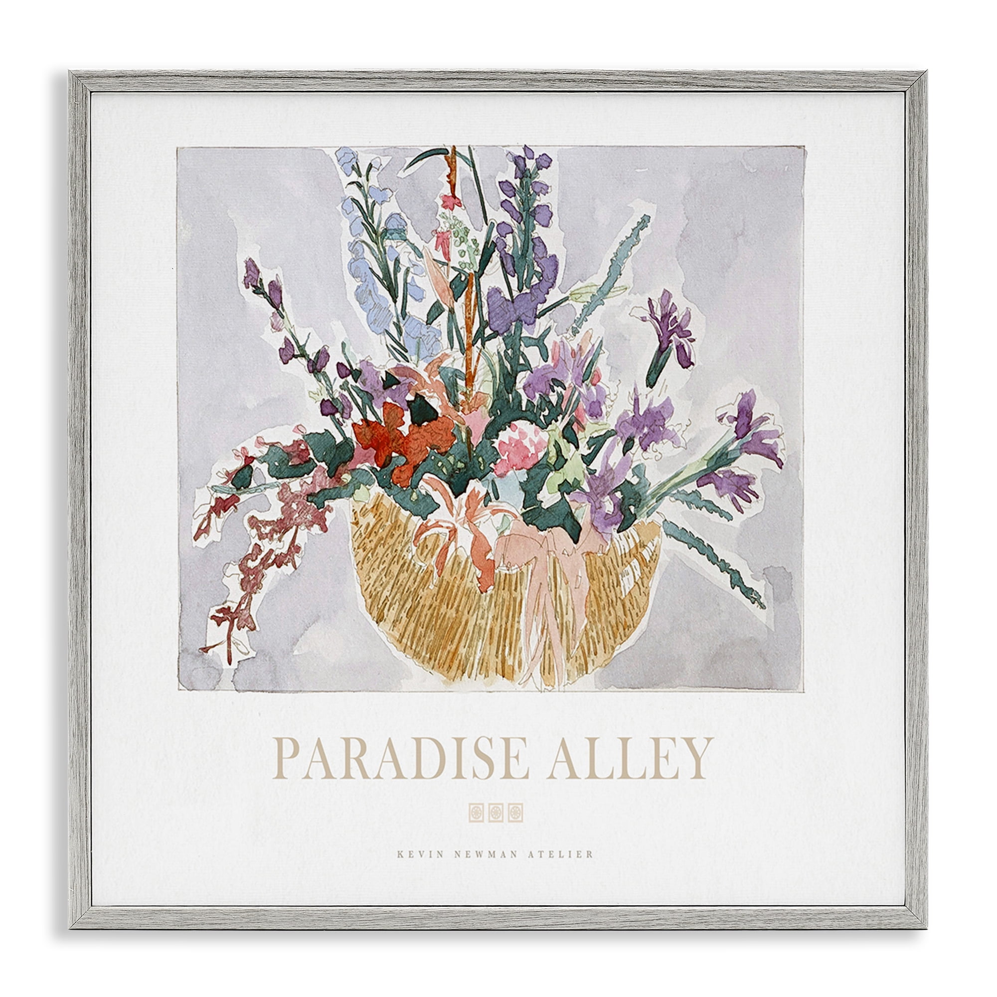 Stupell Industries Paradise Alley Basket of Flowers Gray Framed Giclee ...