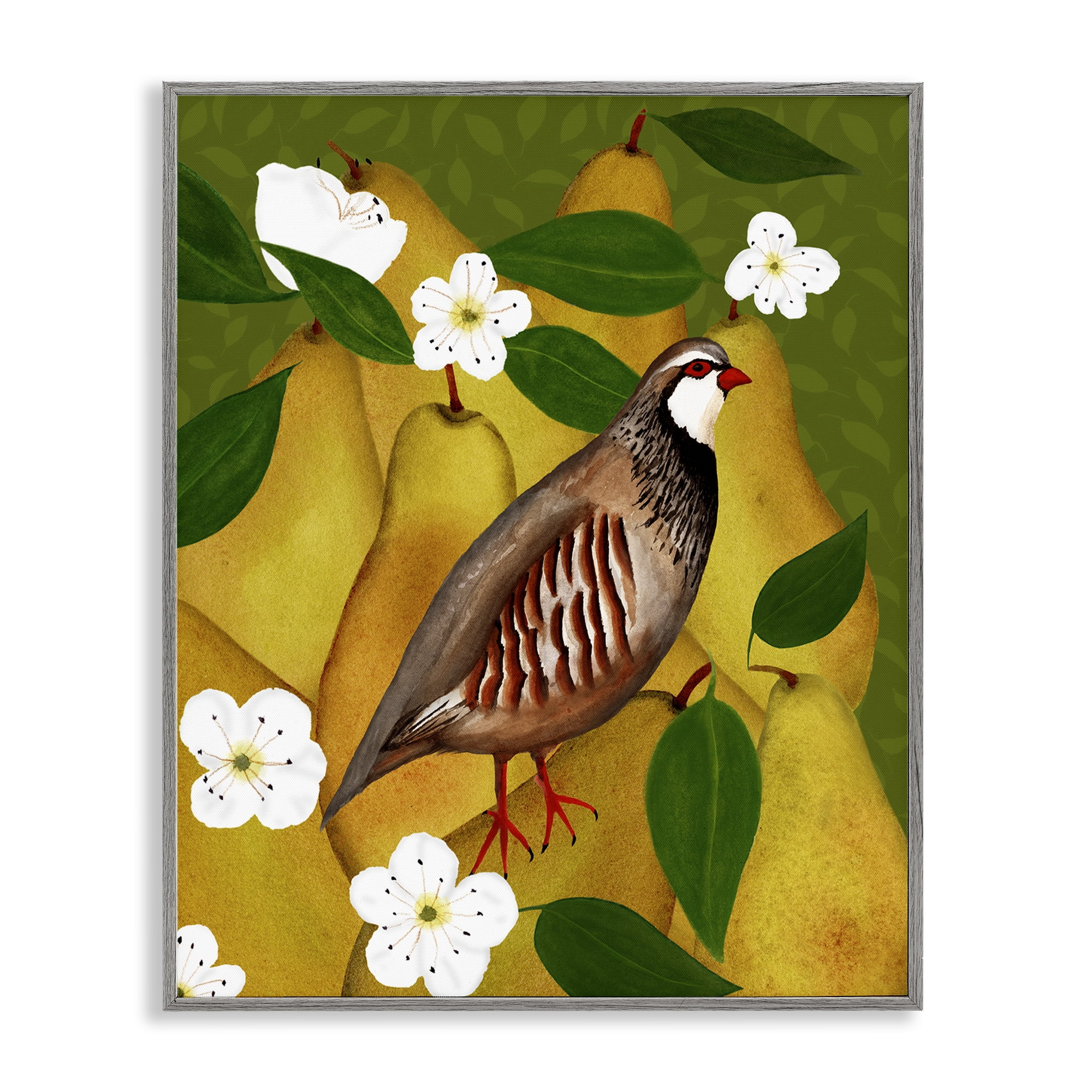 Stupell Industries Partridge Bird & Pears Food & Beverage Painting Gray ...