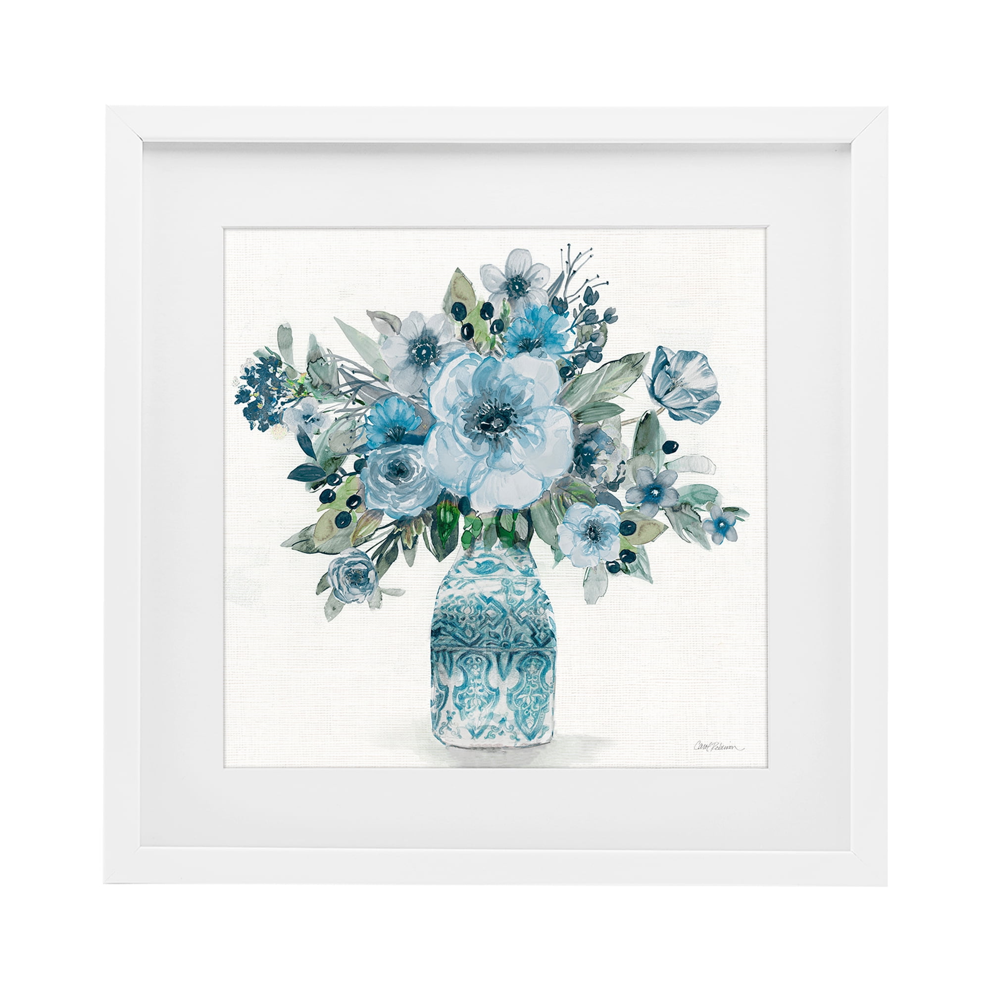 Stupell Industries Pastel Blue Botanical Bouquet White Framed Print ...