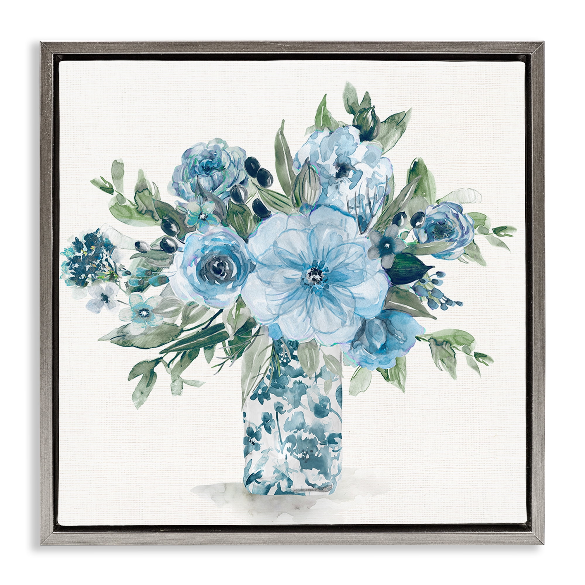 Stupell Industries Pastel Blue Bouquet Foliage Gray Framed Floater ...