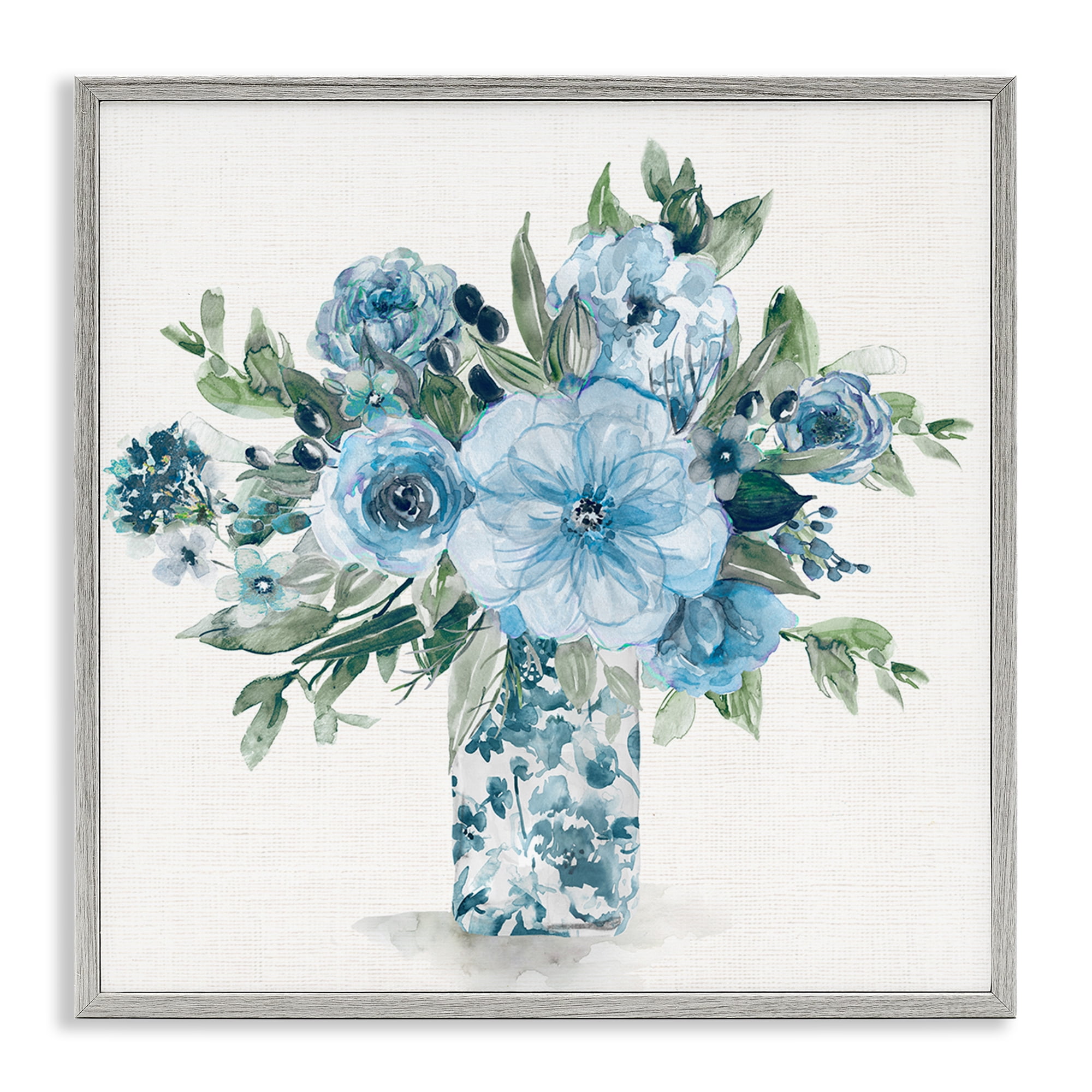 Stupell Industries Pastel Blue Bouquet Foliage Gray Framed Giclee Art ...