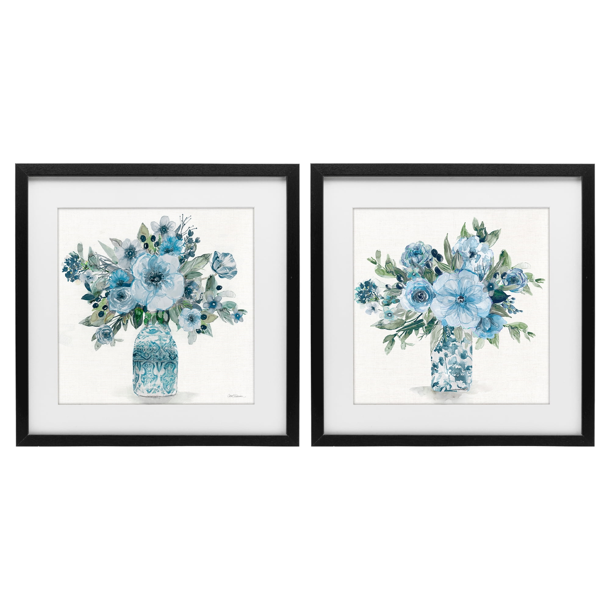 Stupell Industries Pastel Blue Floral Vase Arrangements 2 Piece Black ...