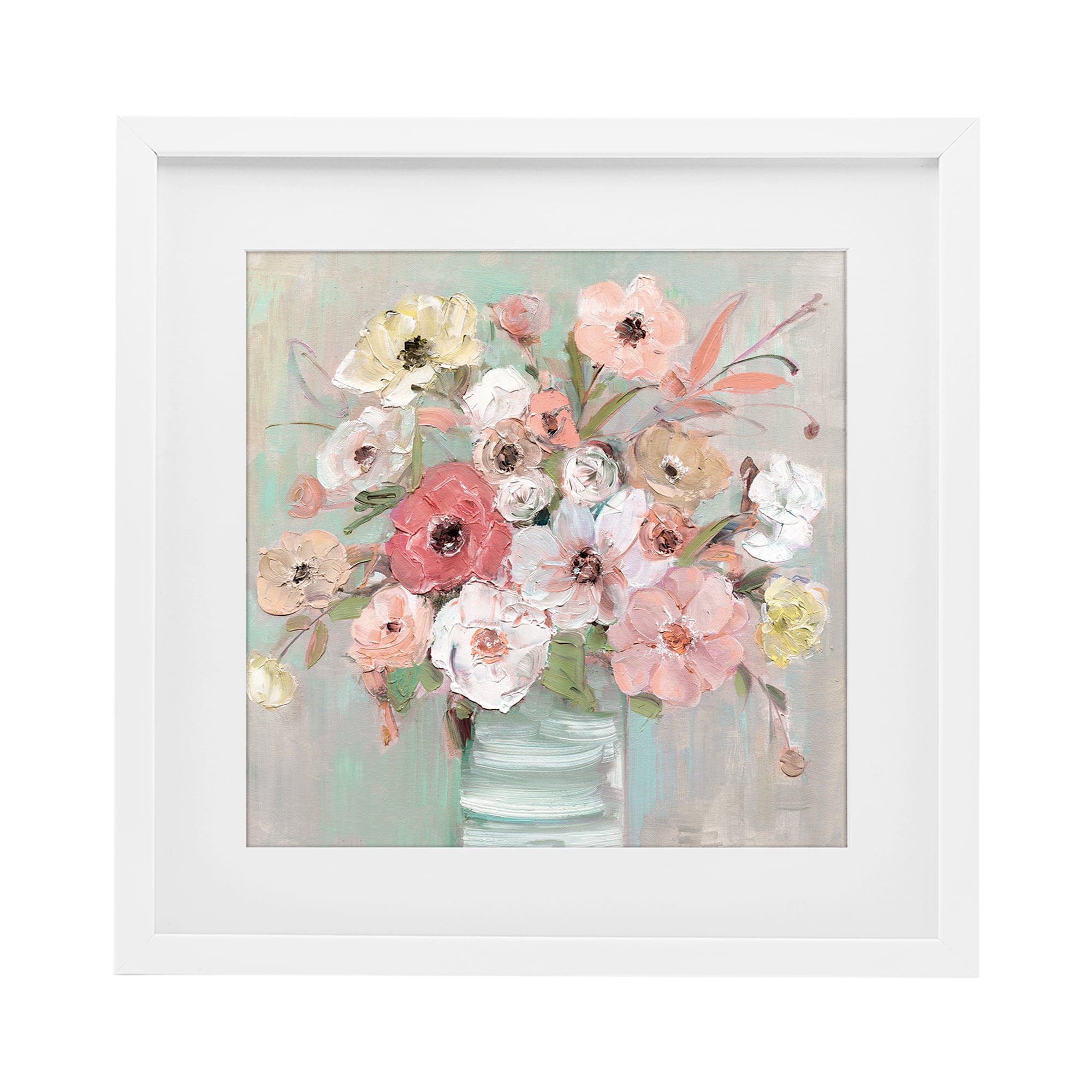 Stupell Industries Pastel Garden Peony Bouquet White Framed Print Under ...