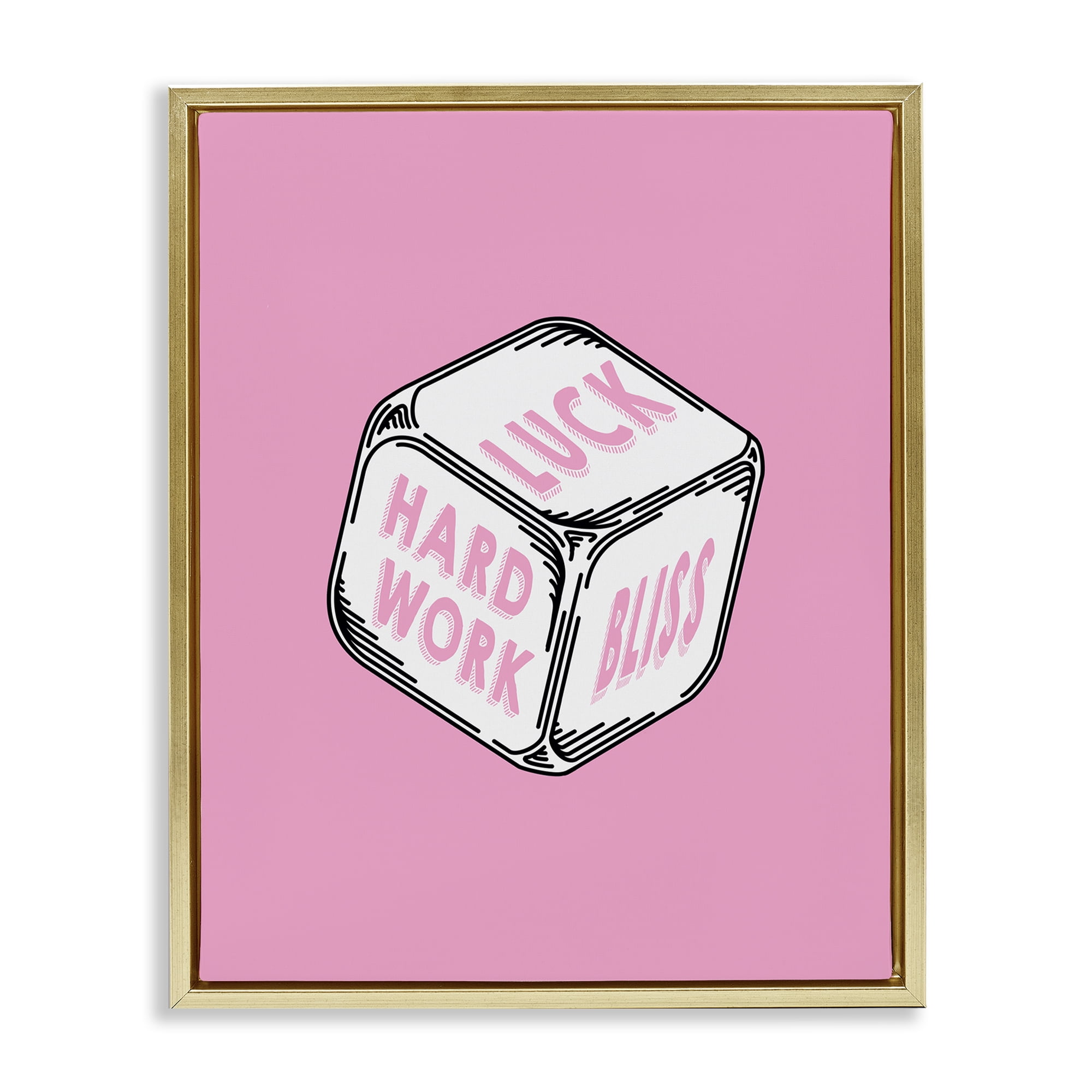 Stupell Industries Pastel Pink Lucky Dice Entertainment Painting Gold Floater Framed Canvas Art ...
