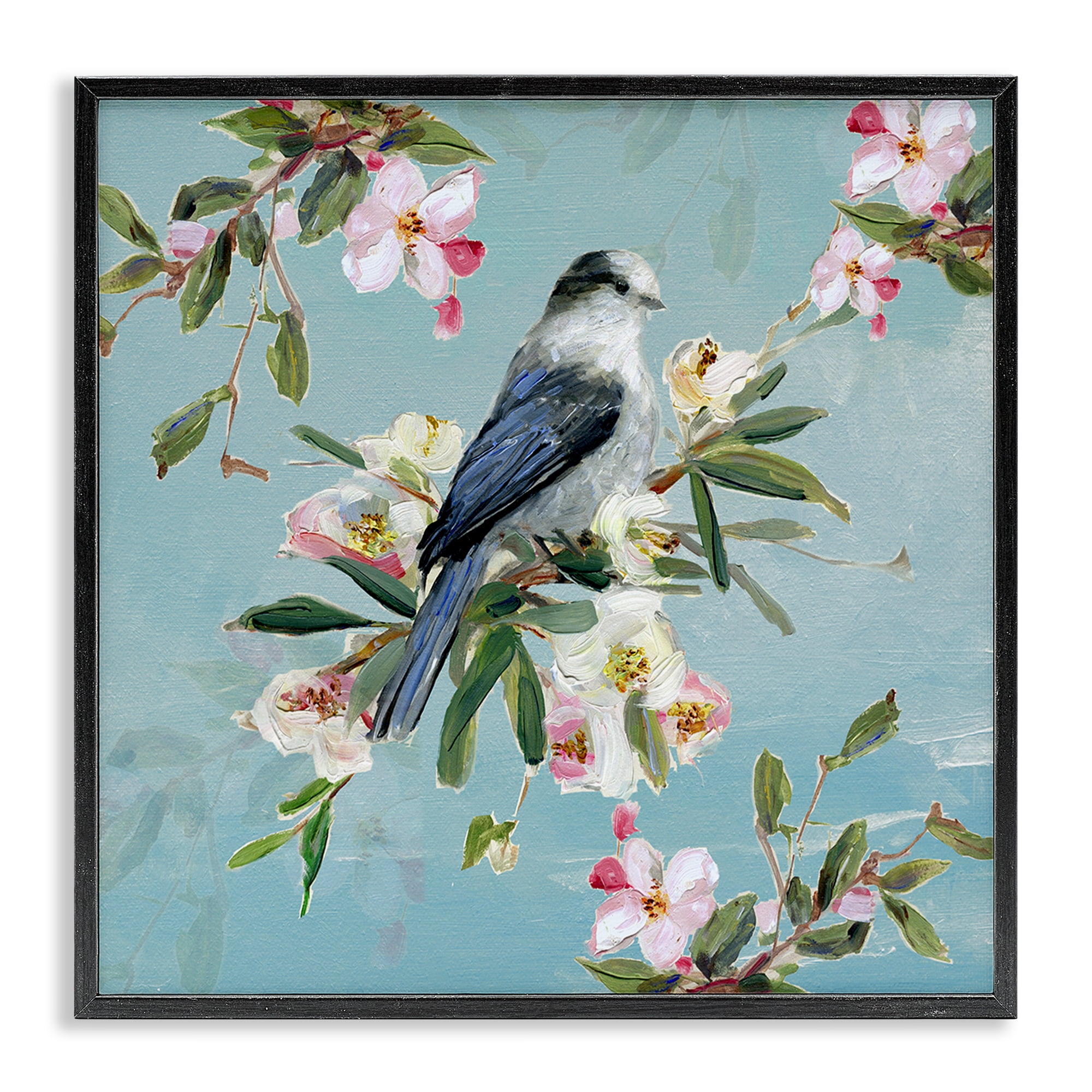 Stupell Industries Pastel Songbird Among Blossoms Black Framed Giclee ...