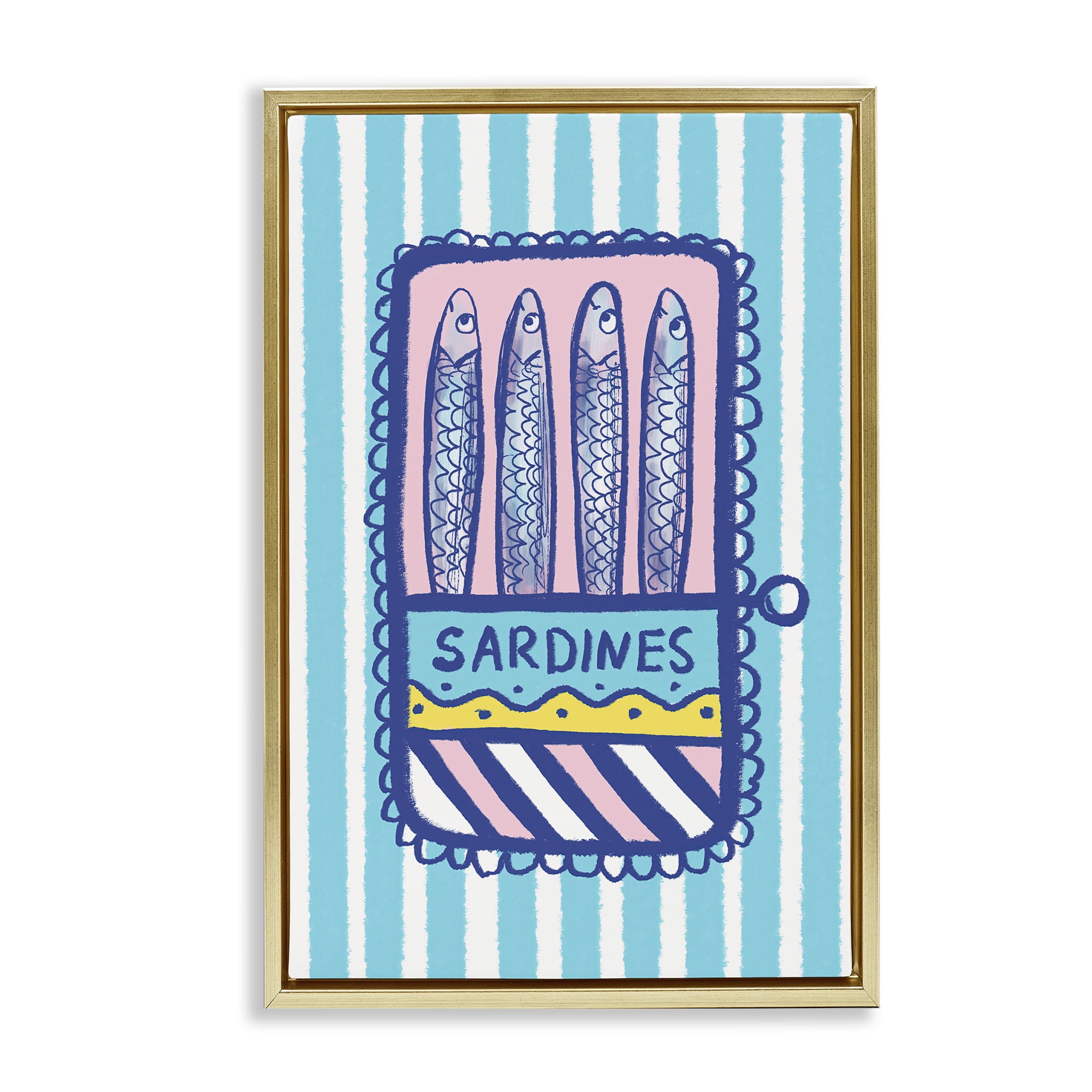 Stupell Industries Pastel & Stripes Sardines Gold Framed Floater Canvas ...