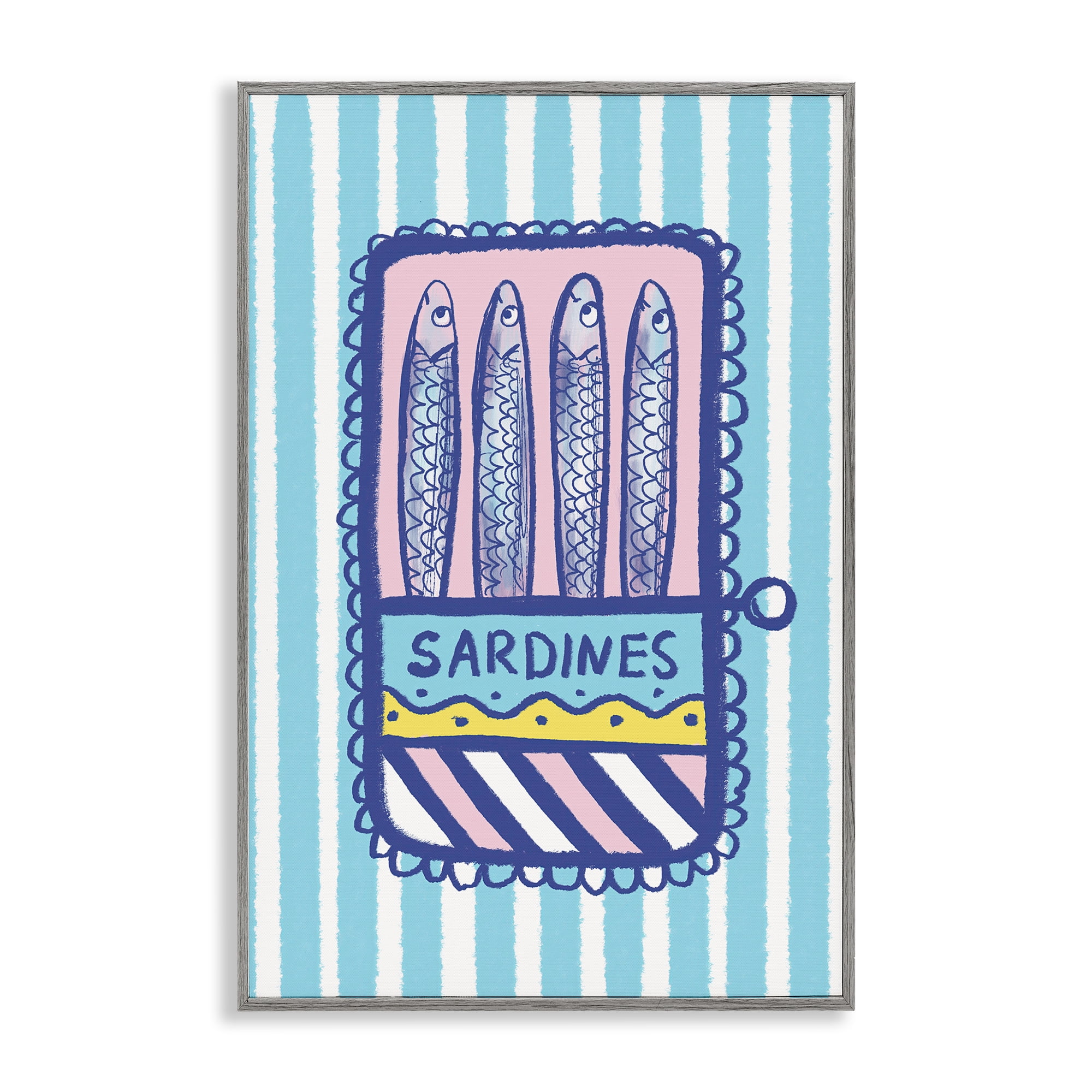 Stupell Industries Pastel & Stripes Sardines Gray Framed Giclee Art ...