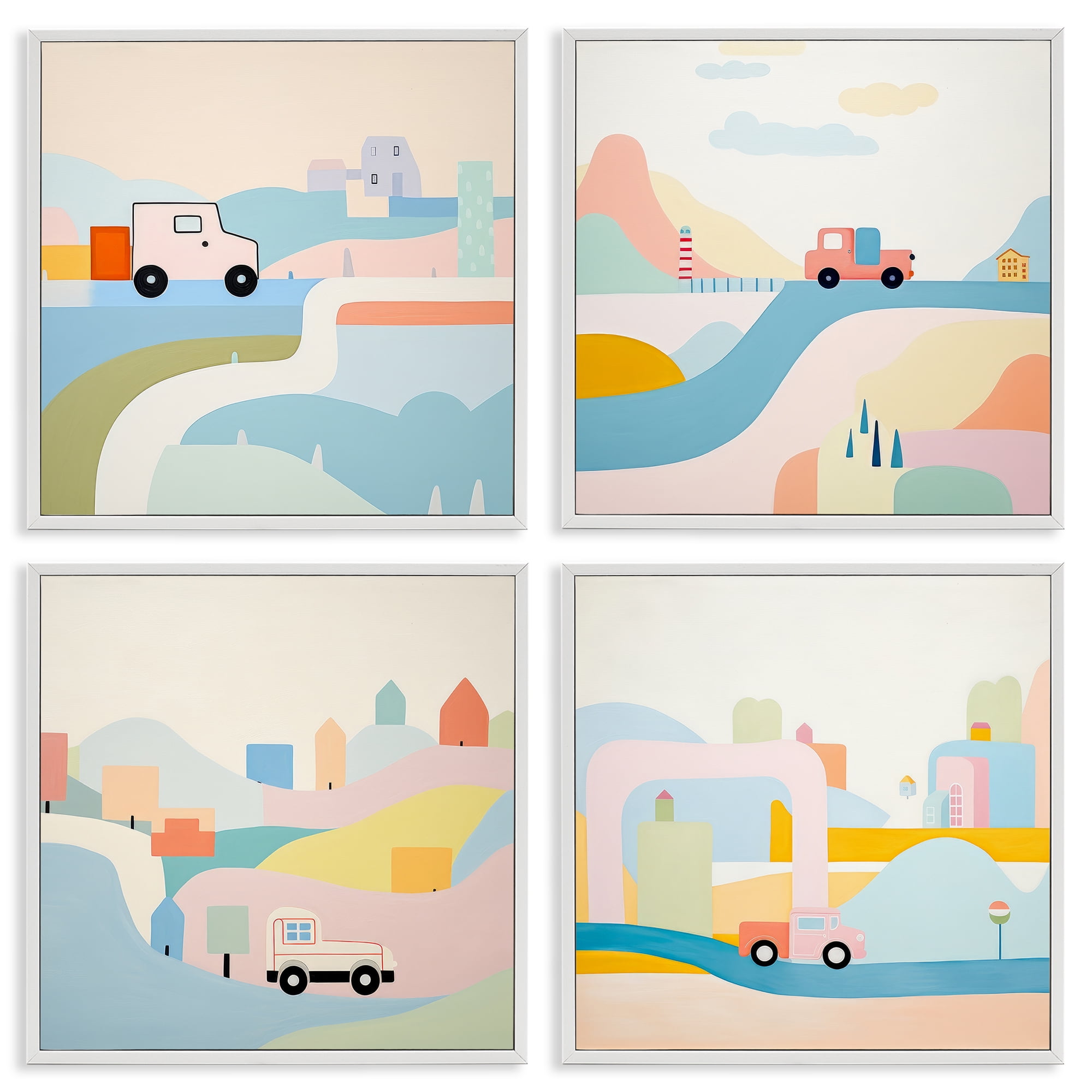 Stupell Industries Pastel Whimsical Landscapes Transportation Painting ...