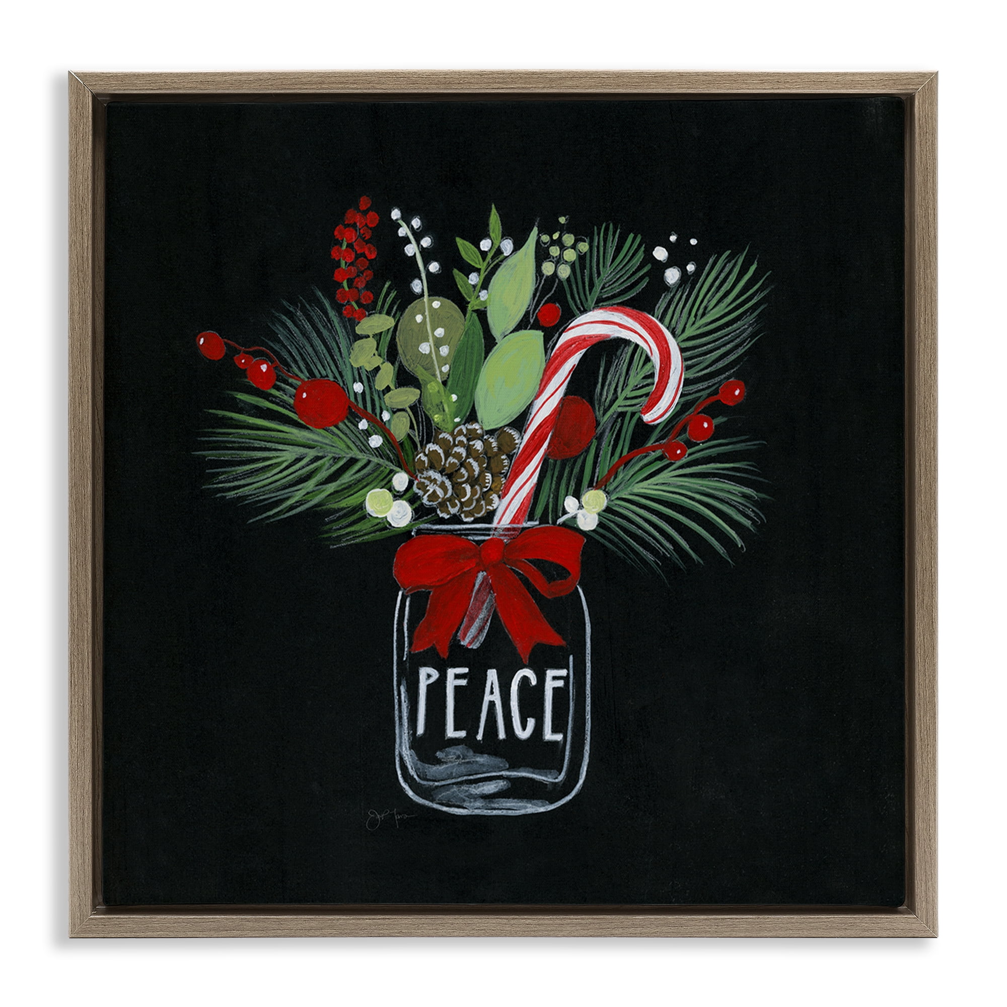 Stupell Industries Peace Candy Cane Jar Holiday Painting Brown Floater ...