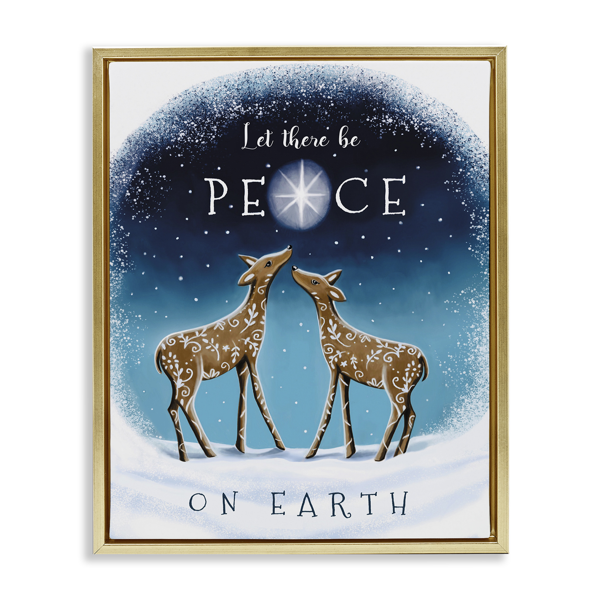 Stupell Industries Peace On Earth Reindeer Holiday Painting Gold ...
