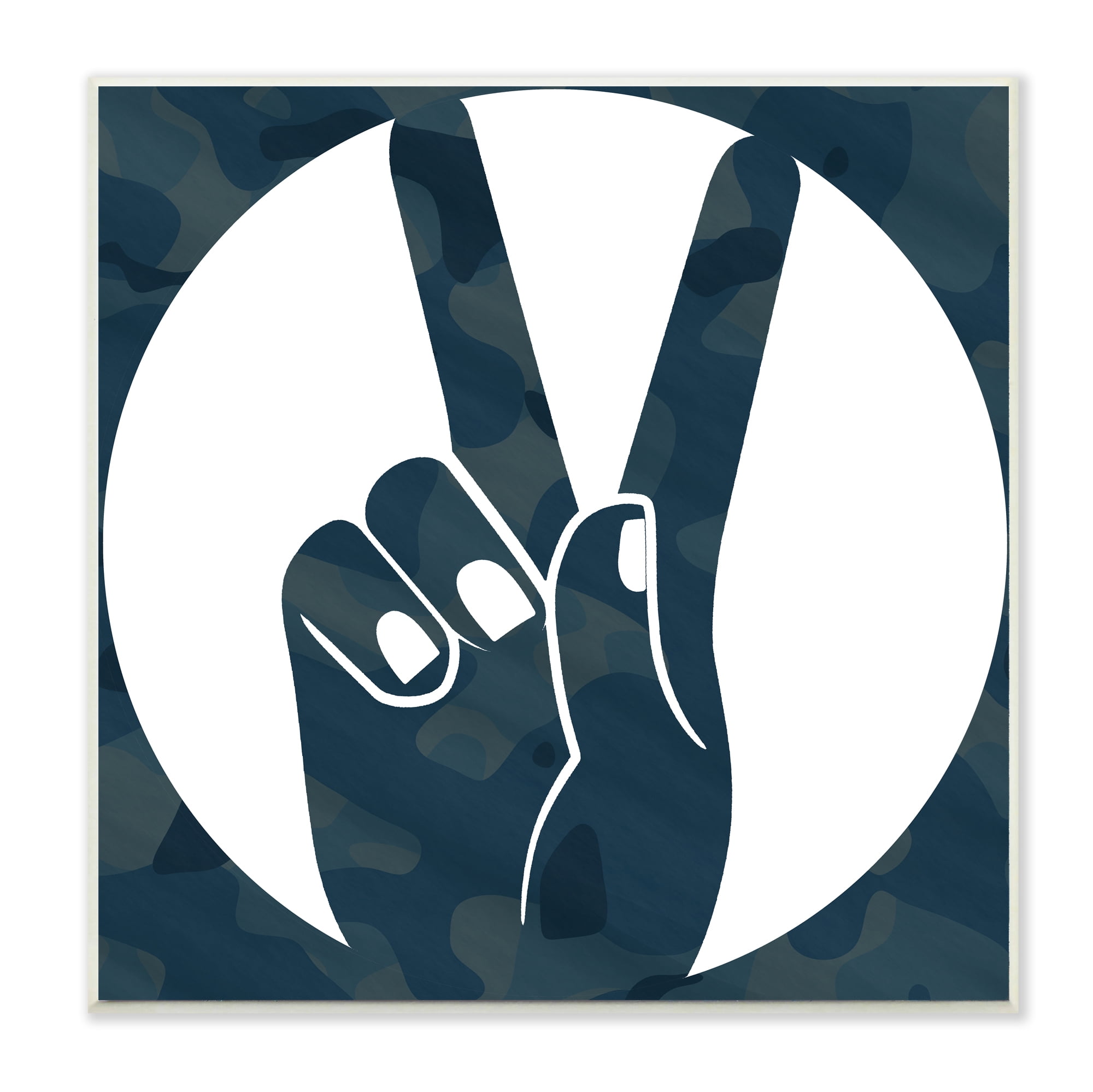 Stupell Industries Peace Sign Hand Pose Over Dark Blue Camouflage Wall ...