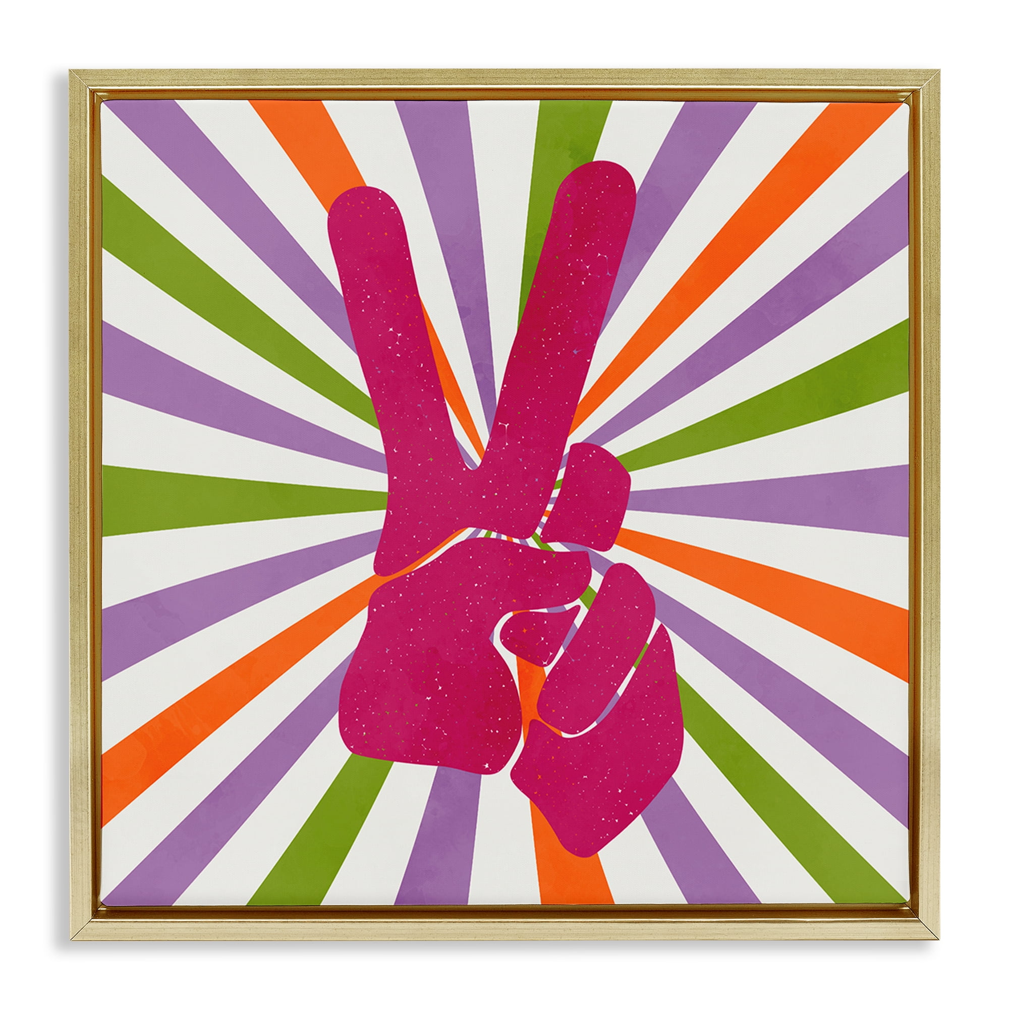 Stupell Industries Peace Sign on Stripes Abstract Painting Gold Floater ...