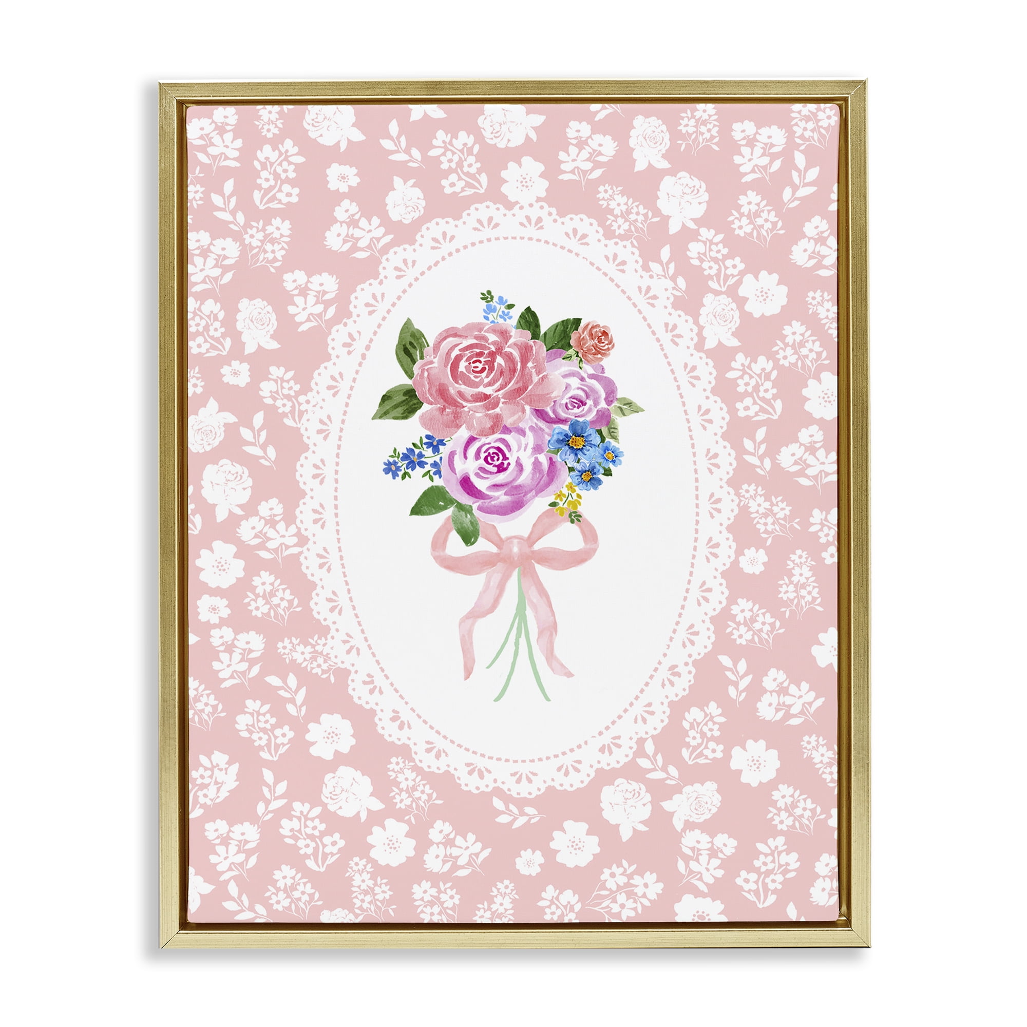 Stupell Industries Peach Feminine Bouquet Gold Framed Floater Canvas ...