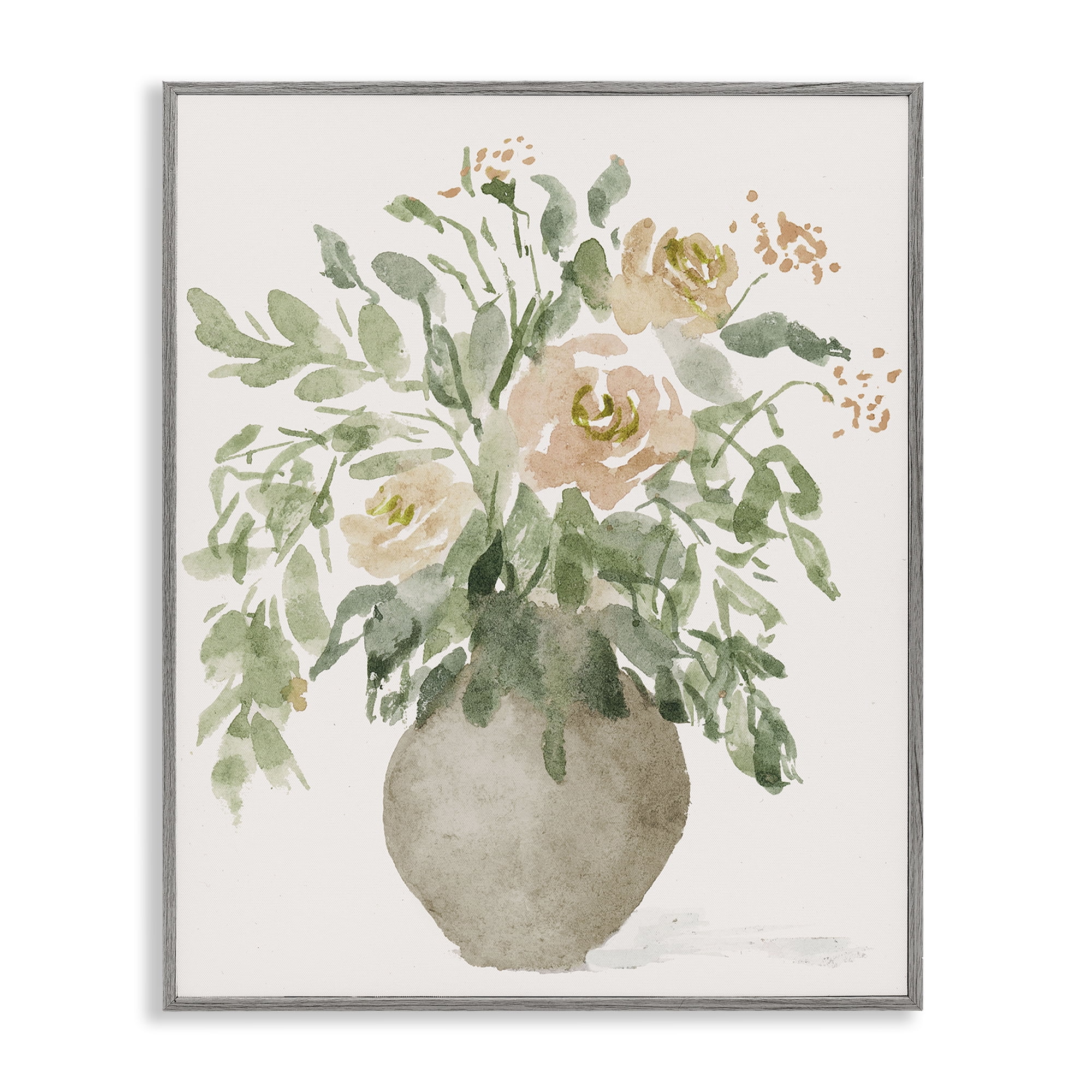 Stupell Industries Peach Roses Bouquet Plants & Flowers Painting Gray ...