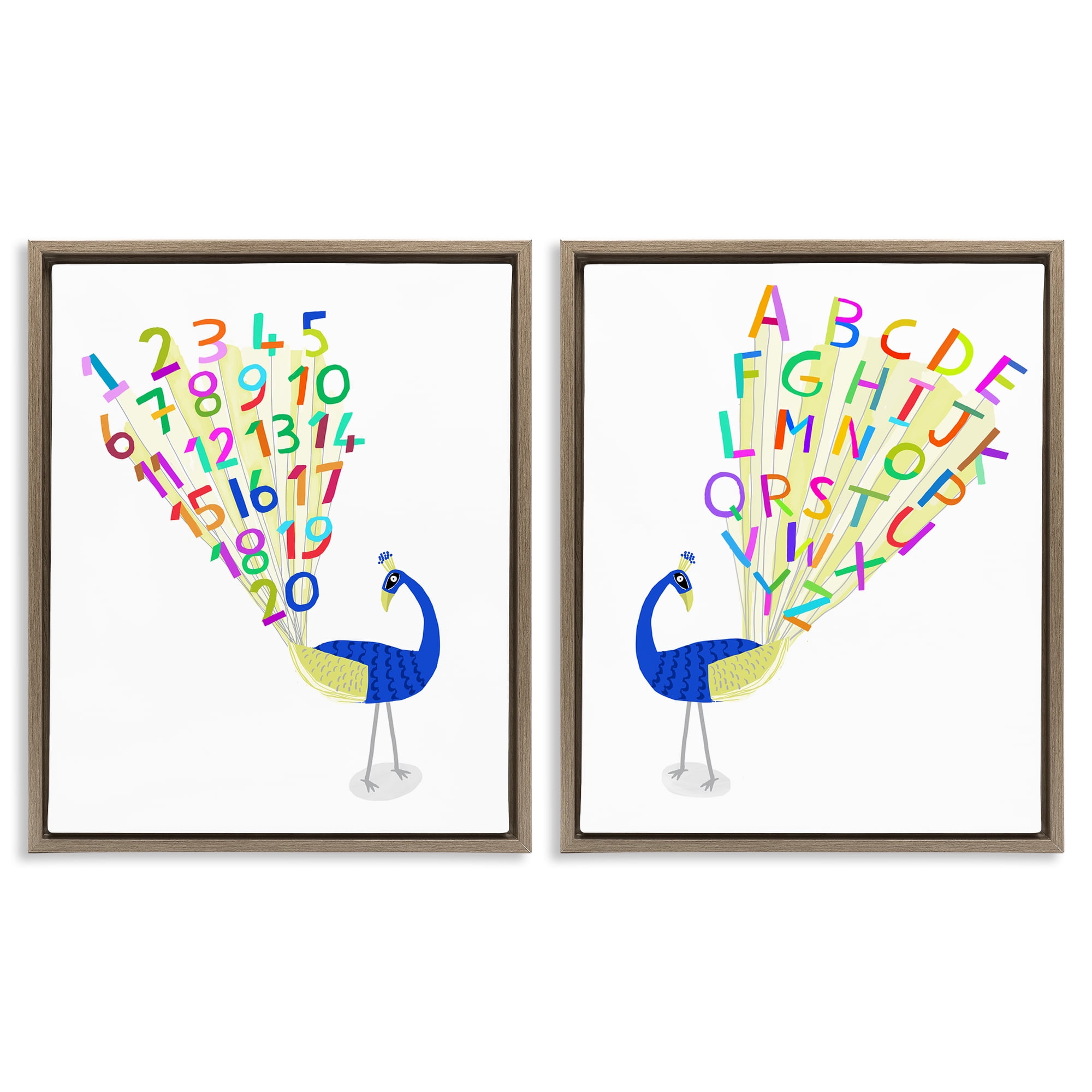 Stupell Industries Peacock Alphabet Numbers Education Painting Brown ...