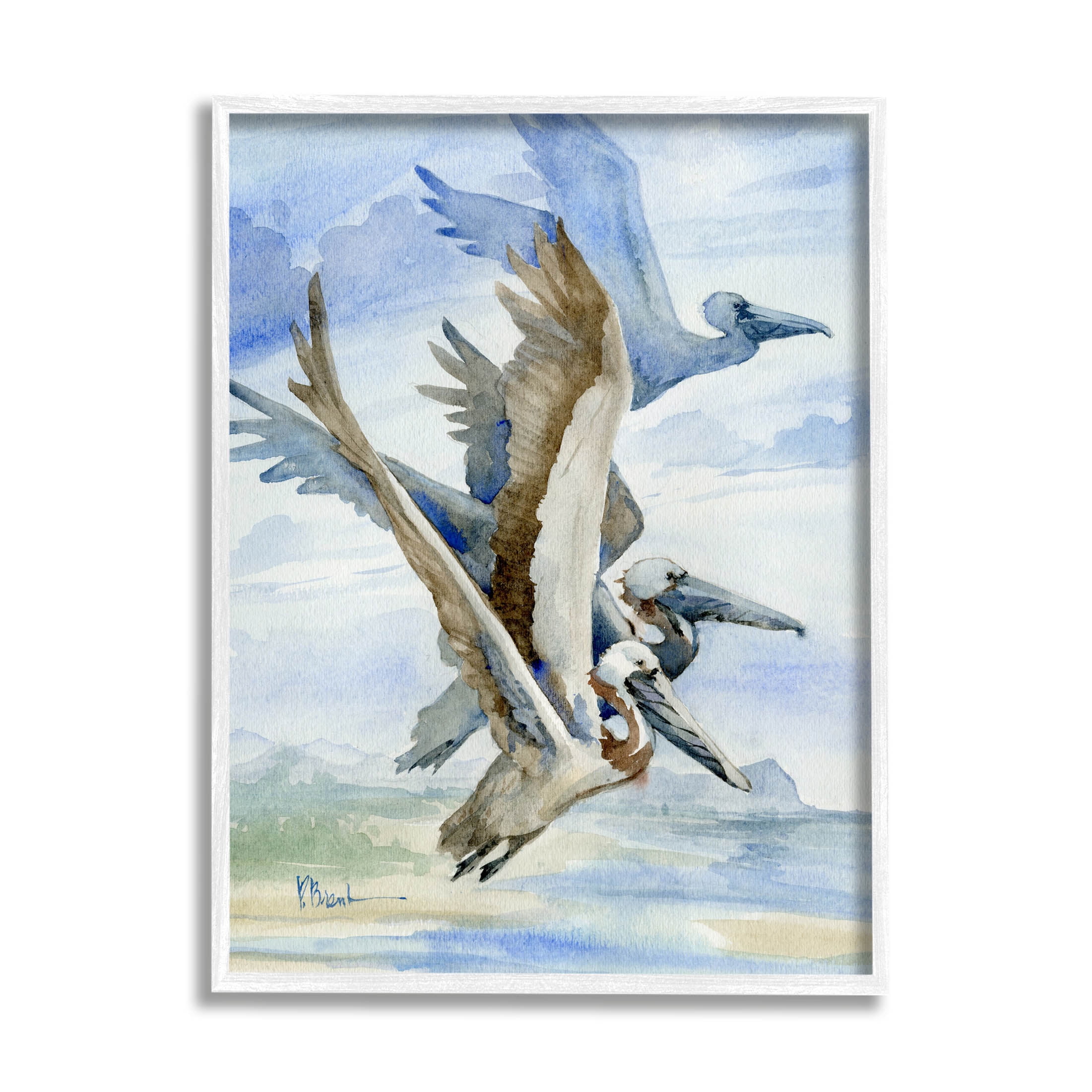 Stupell Pelicans Aloft Bird Flight Trio Painting - Framed Art Print ...