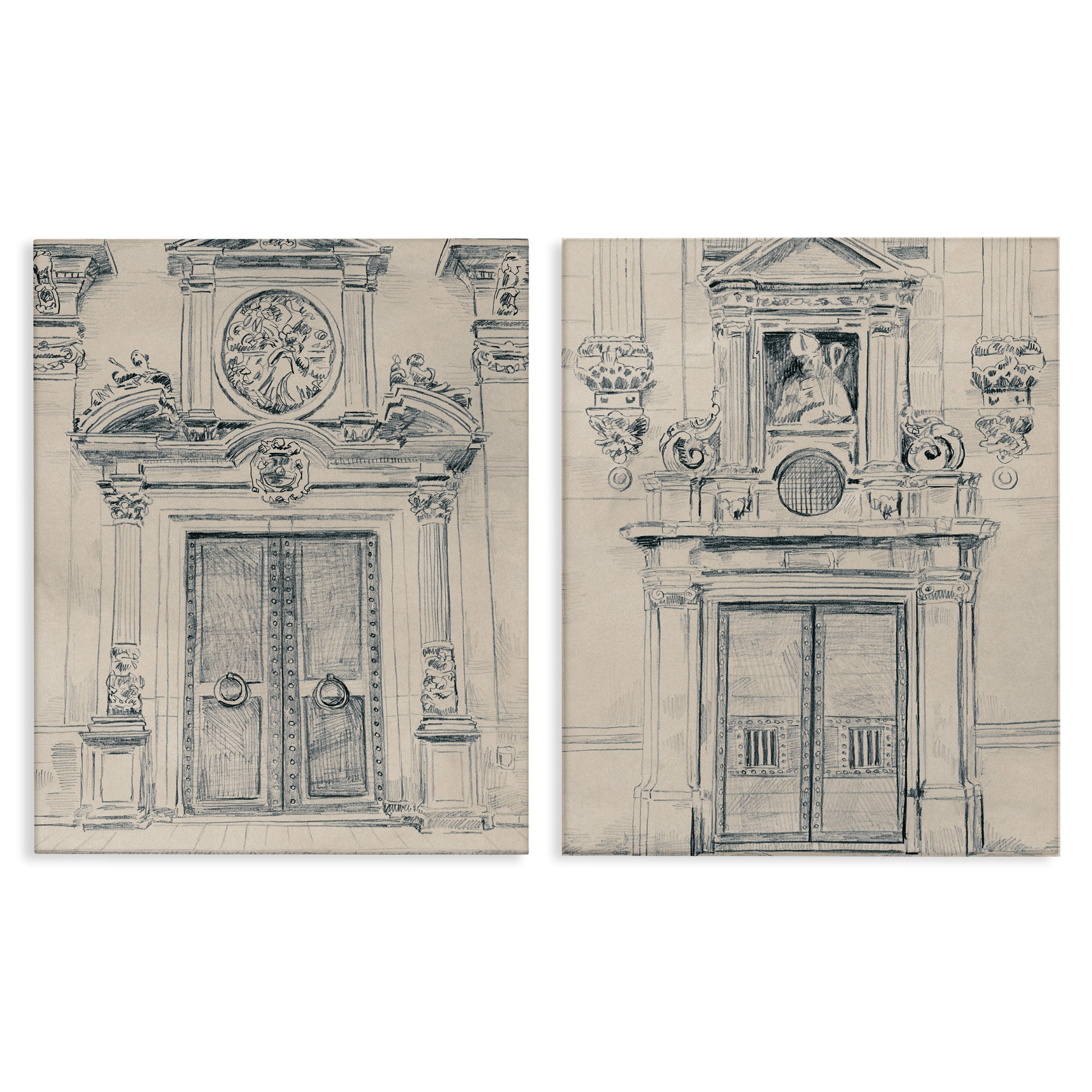 Stupell Industries Pencil Sketch Ornate Door Canvas Wall Art Set of 2 ...
