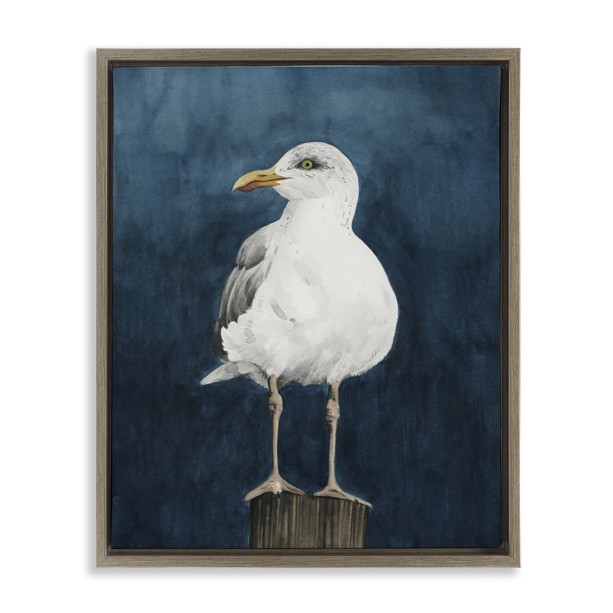 Stupell Industries Perched Coastal Bird Animals Painting Brown Floater ...