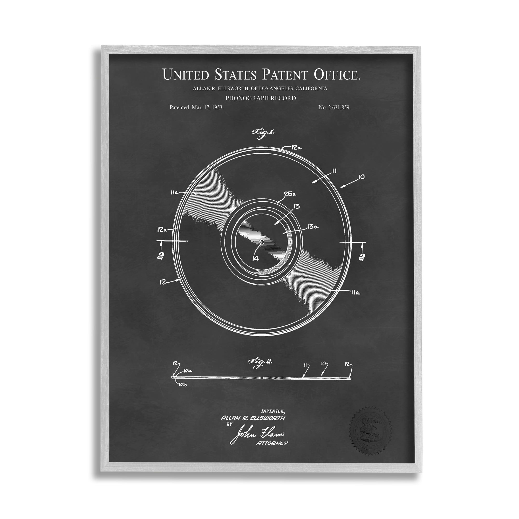 Stupell Industries Phonograph Record Player Music Blueprint Wall Art ...