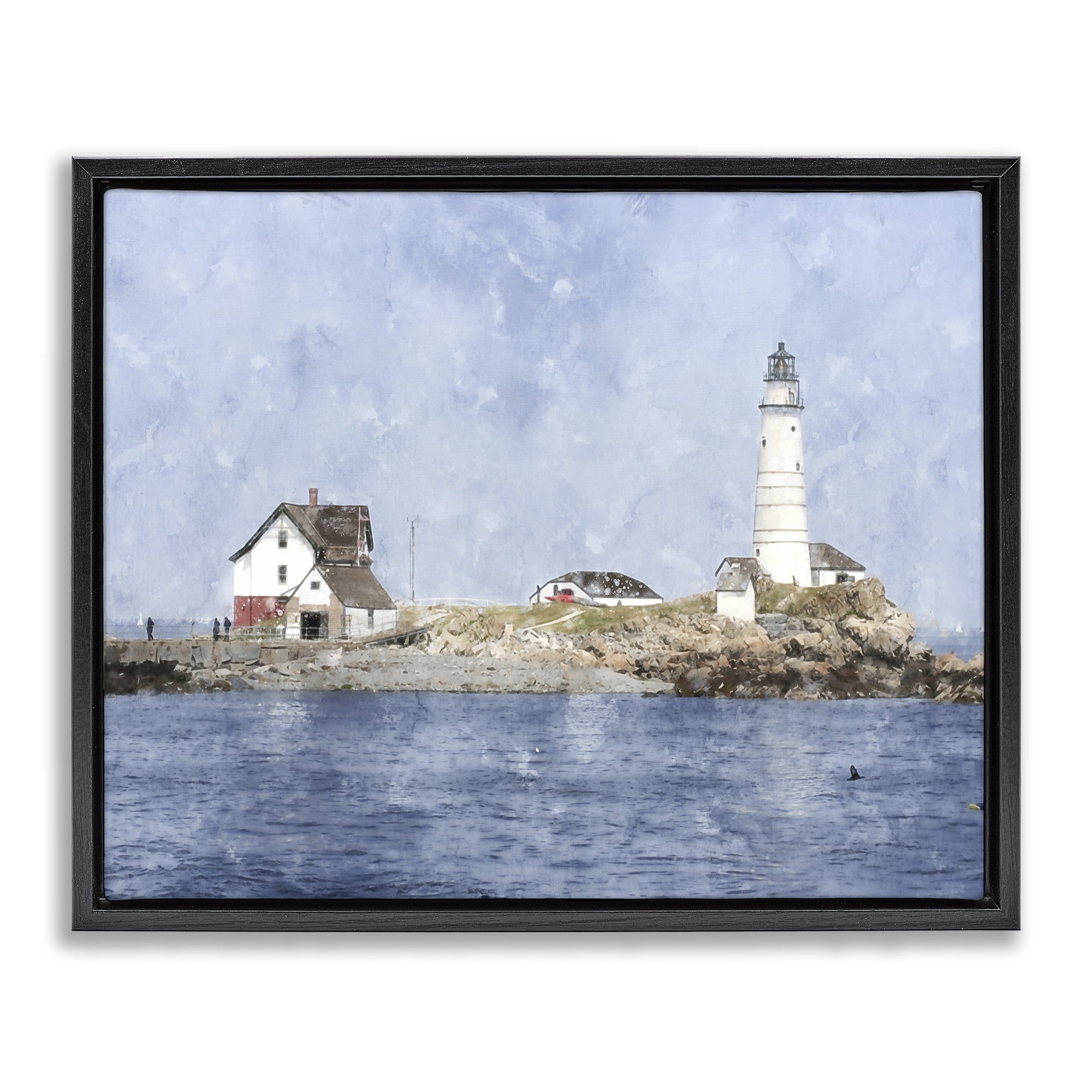 Stupell Industries Picturesque Lighthouse Island Black Framed Floater ...