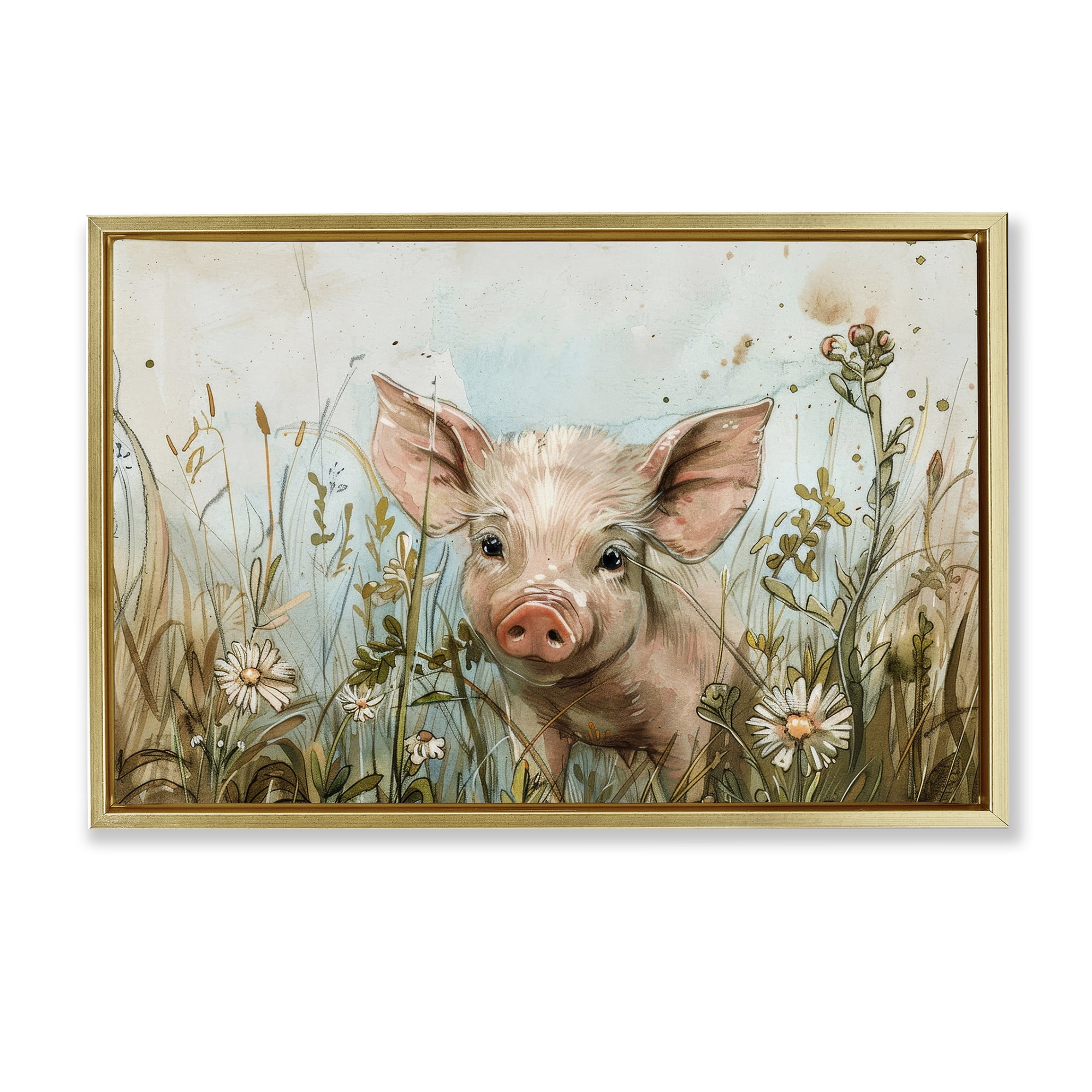 Stupell Industries Piglet Among Flowers Animals & Insects Painting Gold ...