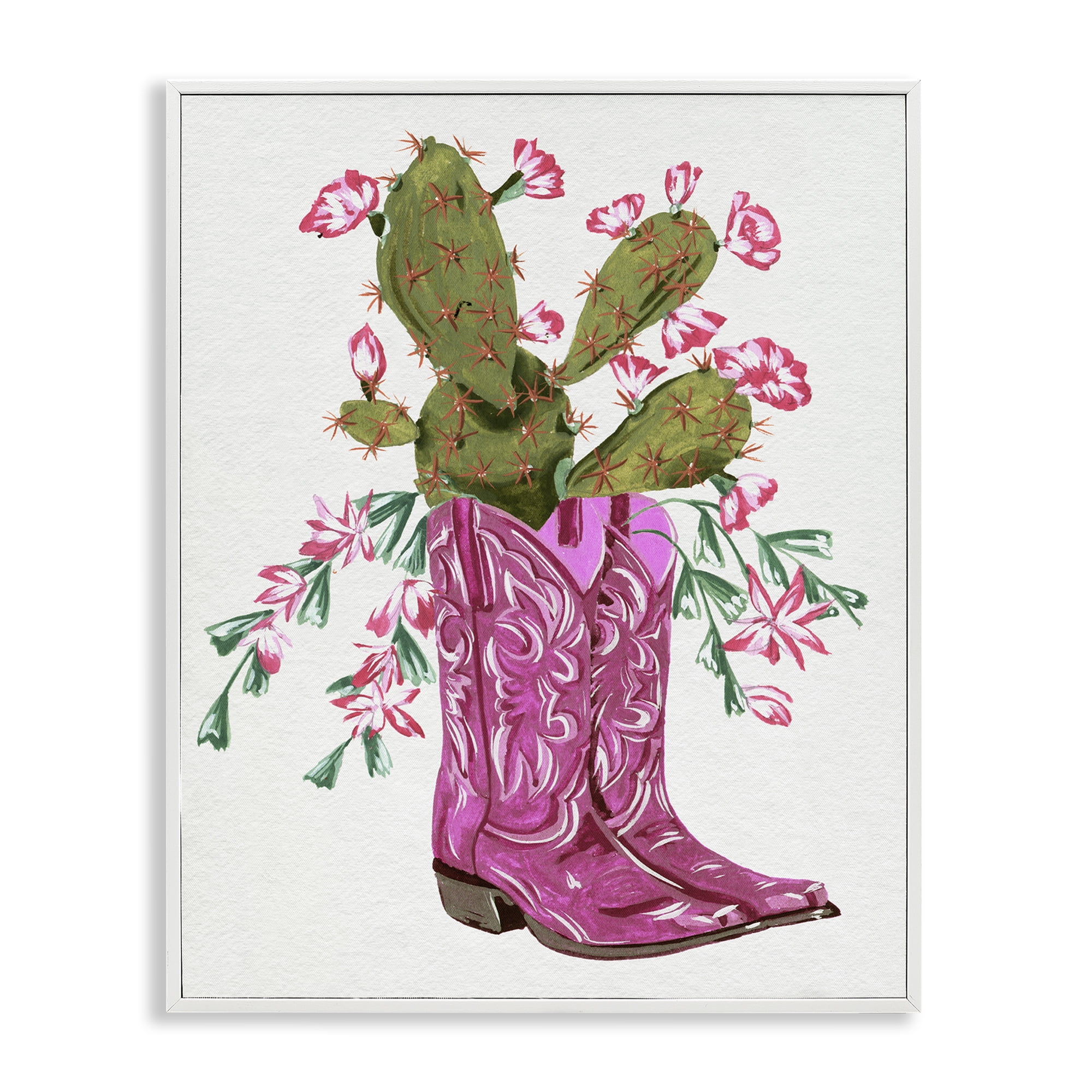 Stupell Industries Pink Accent Cactus & Boots Plants & Flowers Painting ...