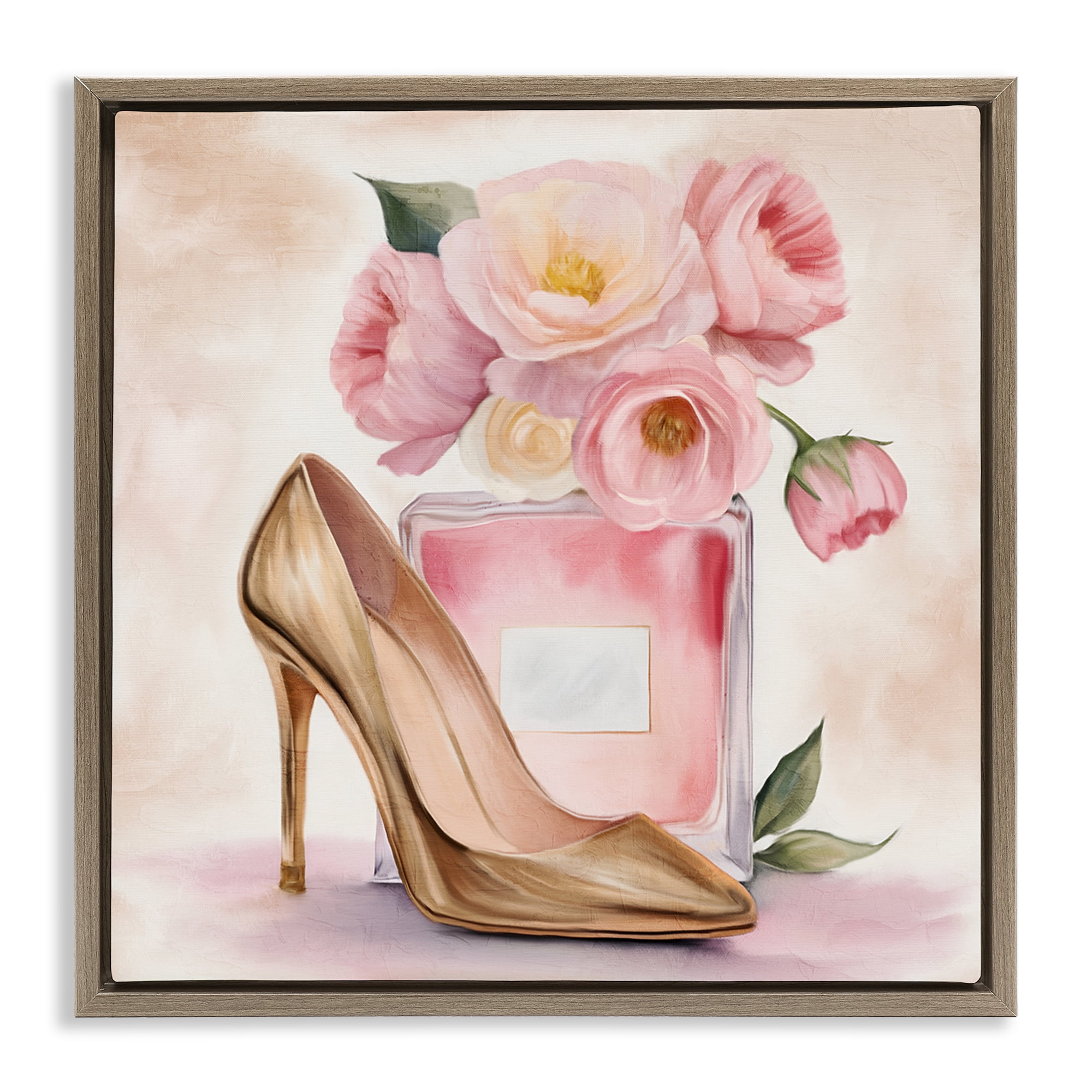 Stupell Industries Pink Beauty Heel & Flowers Brown Framed Floater ...
