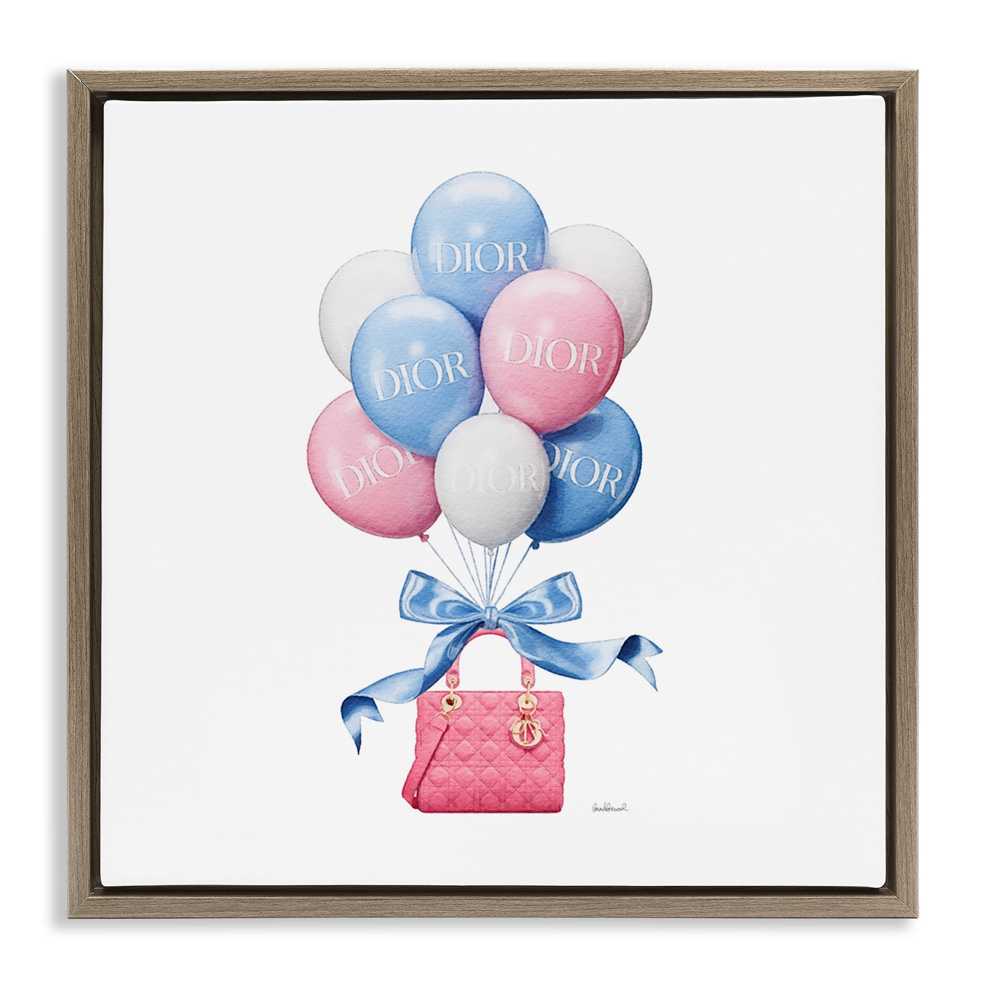 Stupell Industries Pink & Blue Handbag Balloons Brown Framed Floater ...