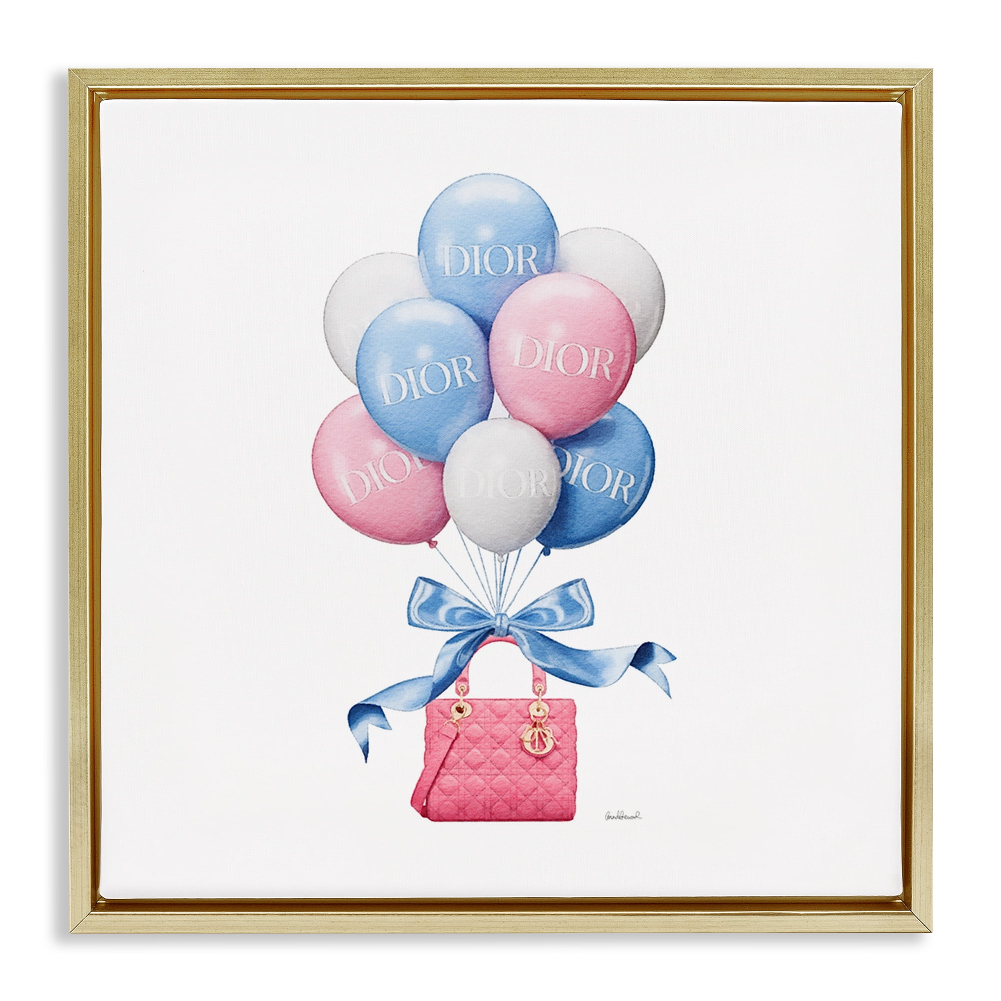 Stupell Industries Pink & Blue Handbag Balloons Gold Framed Floater ...