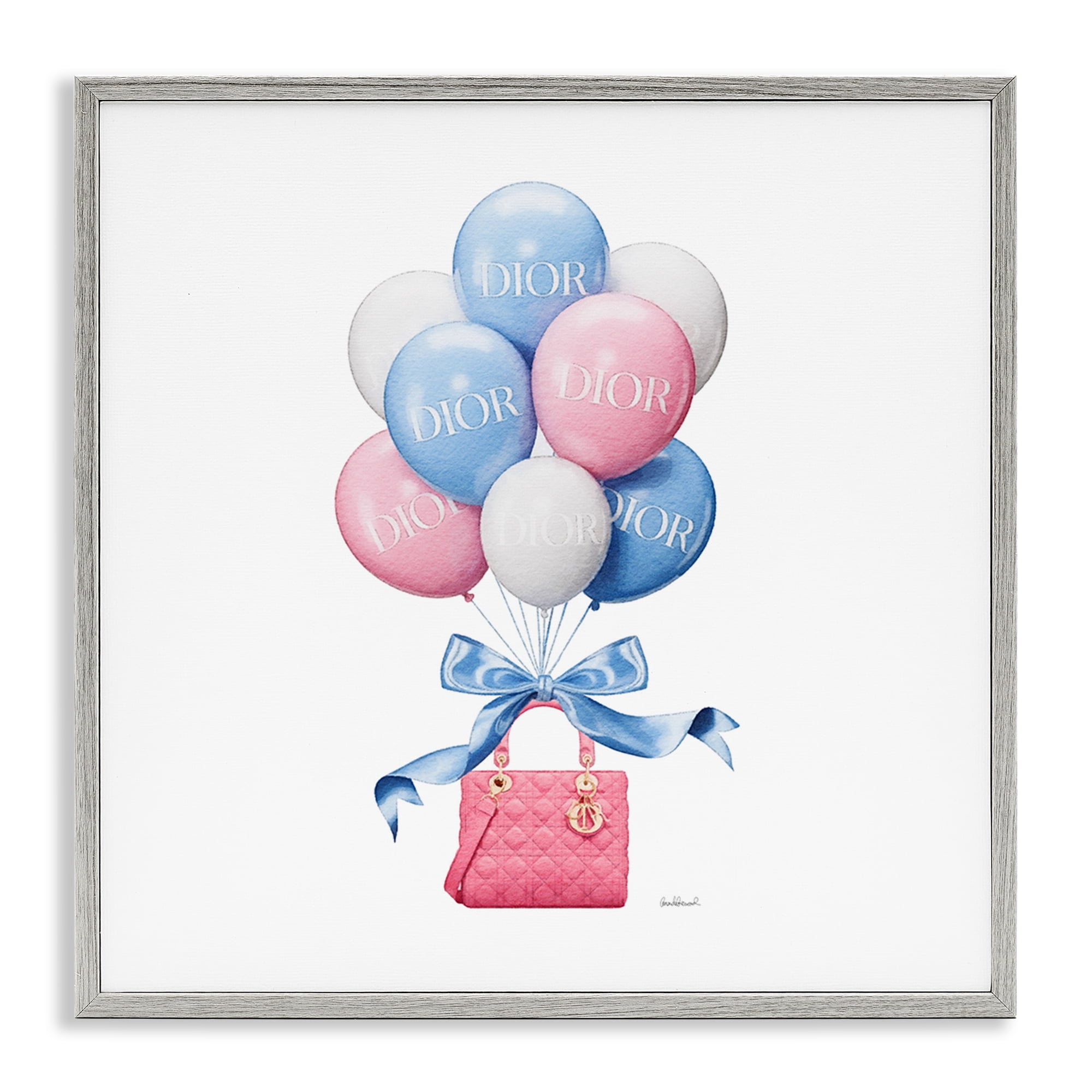 Stupell Industries Pink & Blue Handbag Balloons Gray Framed Giclee Art ...