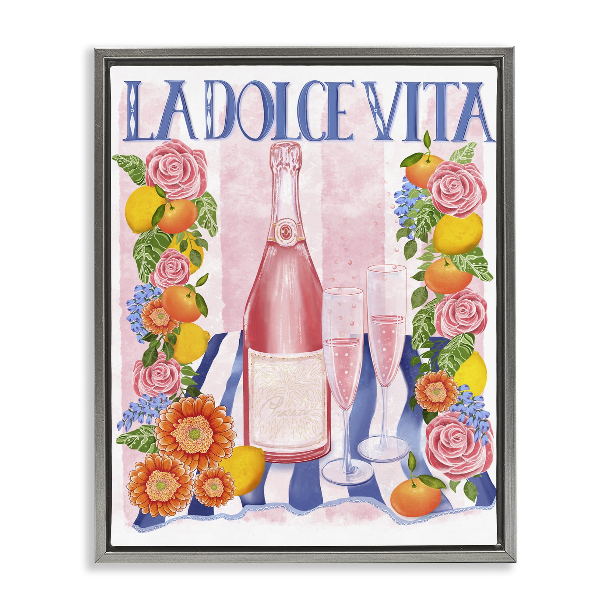 Stupell Industries Pink Champagne Picnic Gray Framed Floater Canvas ...