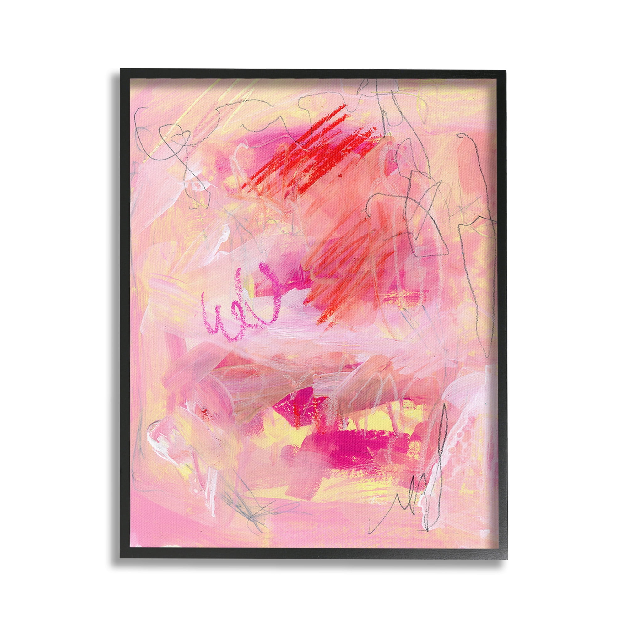 Stupell Industries Pink Chaotic Scribble Abstract Painting Black Framed ...