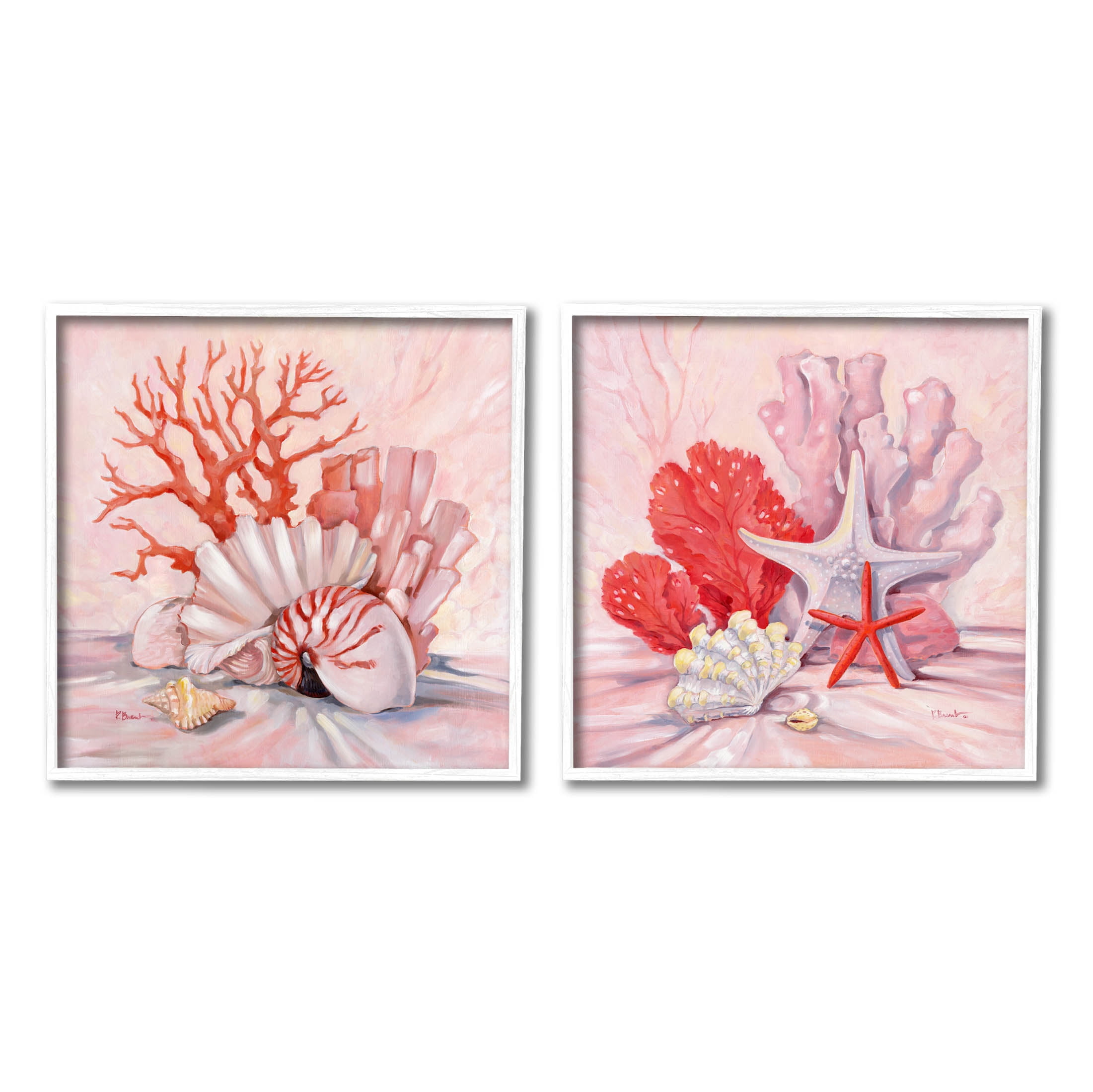 Stupell Industries Pink Coral Sea Life Painting White Framed Art Print ...