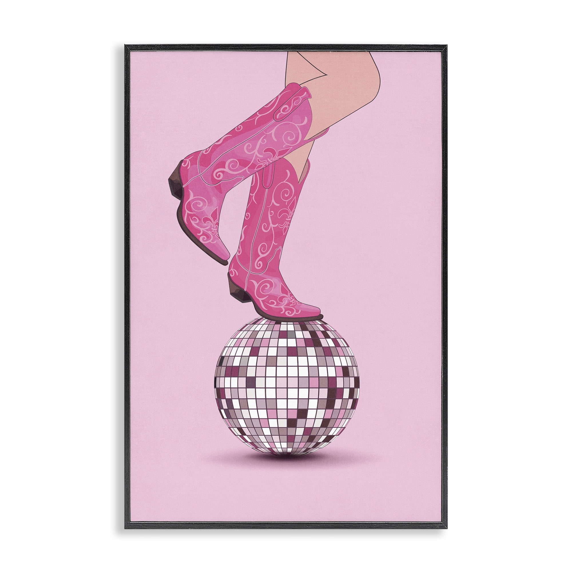 Stupell Industries Pink Cowgirl on Disco Ball People Painting Black ...