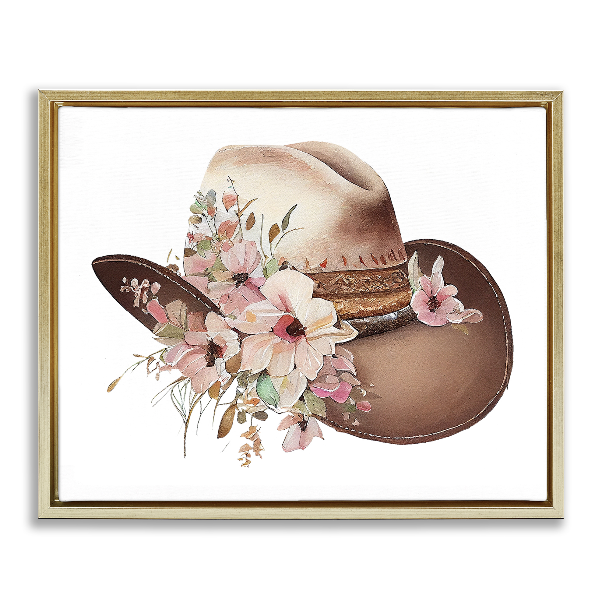 Stupell Industries Pink Floral Cowboy Hat Plants & Flowers Painting ...