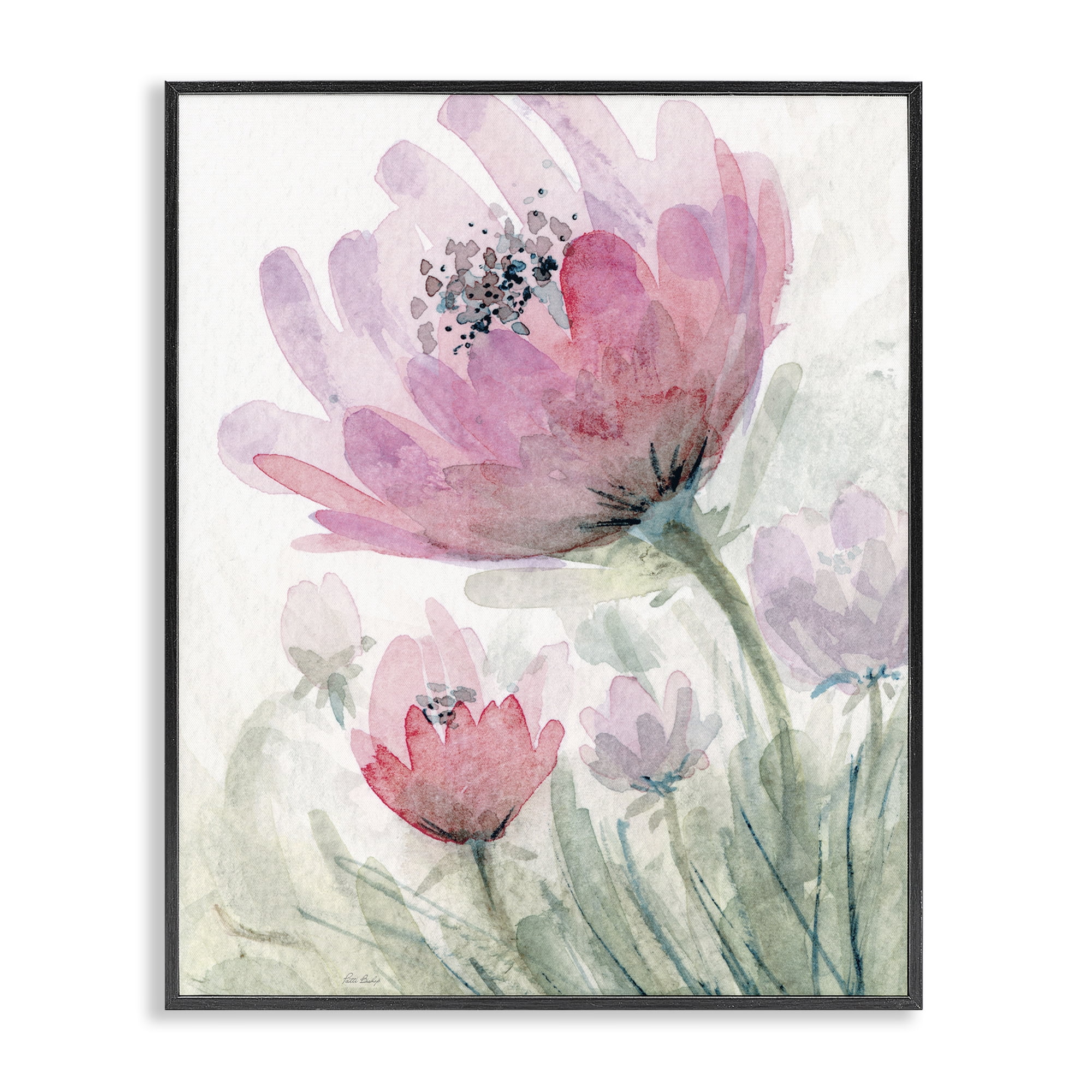 Stupell Industries Pink Flower Blossoms Black Framed Giclee Art, design ...