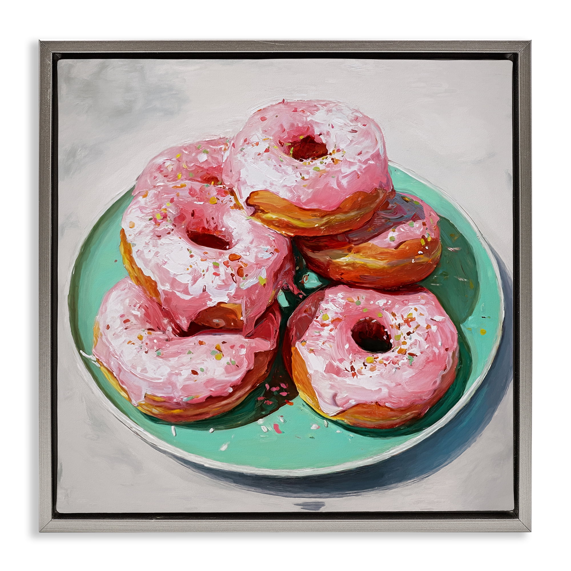 Stupell Industries Pink Frosted Donuts Gray Framed Floater Canvas Wall ...
