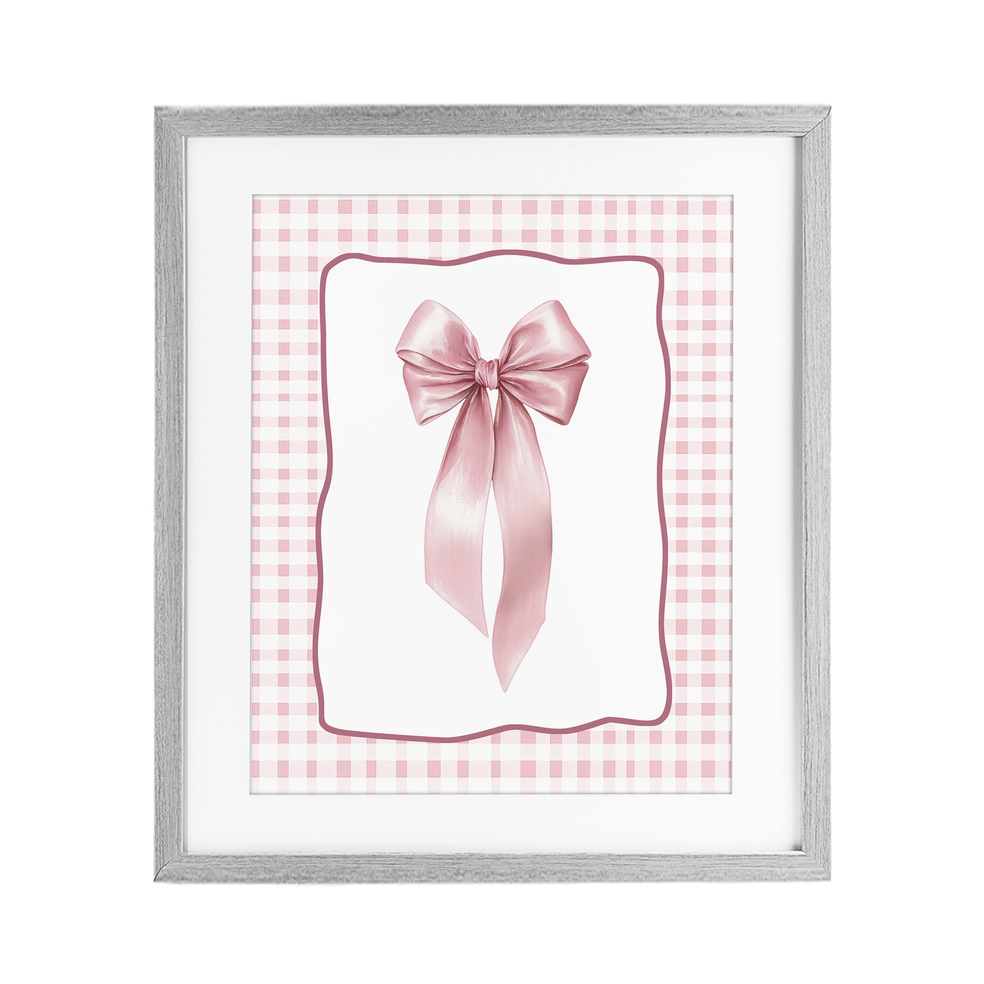 Stupell Industries Pink Gingham Ribbon Gray Framed Print Under Glass ...