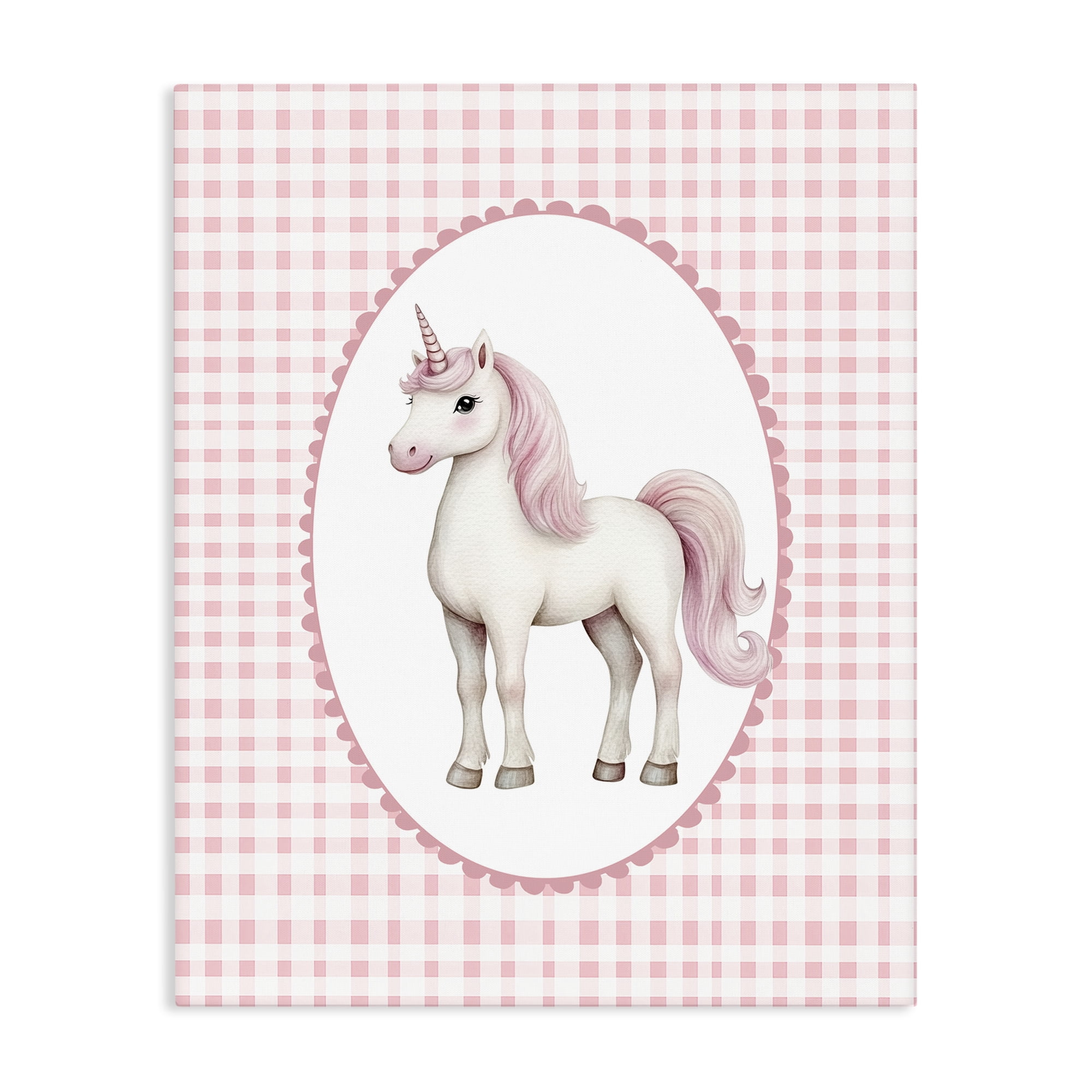 Stupell Industries Pink Gingham Unicorn Canvas Wall Art, design by ...