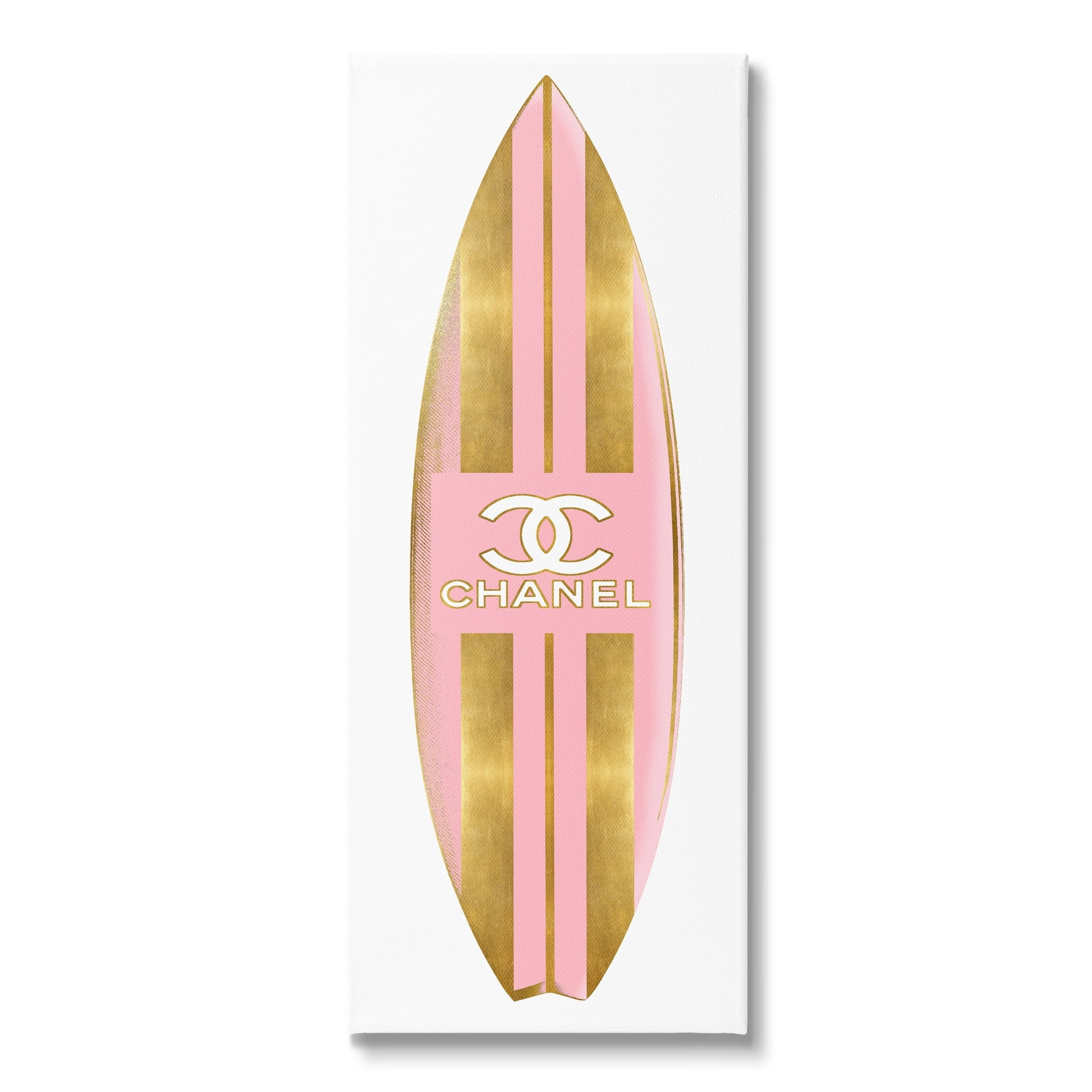 Stupell Pink Glam Stripes Designer Fashion Surfboard Emblem Canvas Wall ...