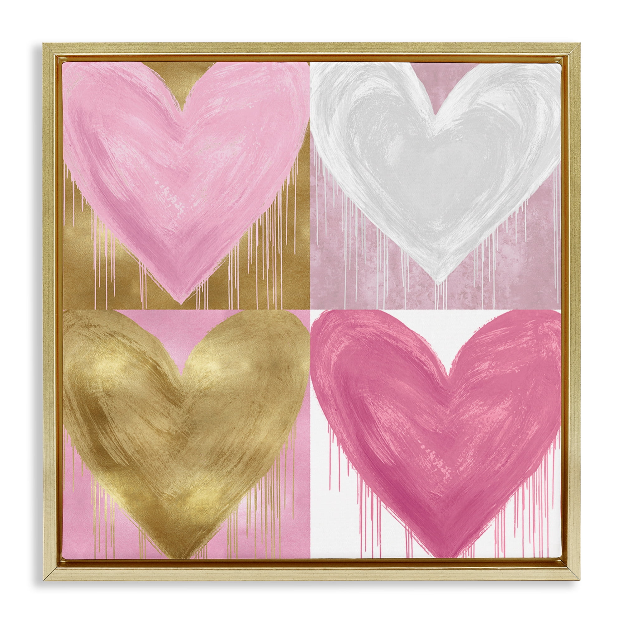 Stupell Industries Pink & Gold Glam Hearts Art for Kids Painting Gold ...