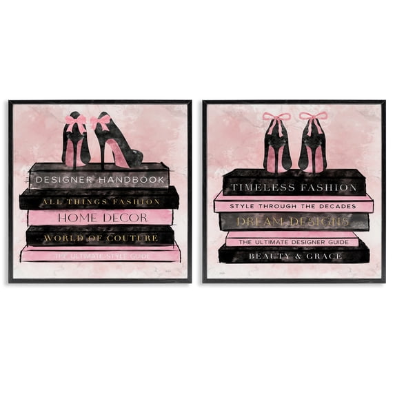 Stupell Industries Pink Heels Atop Books 2 Piece Black Framed Giclee ...