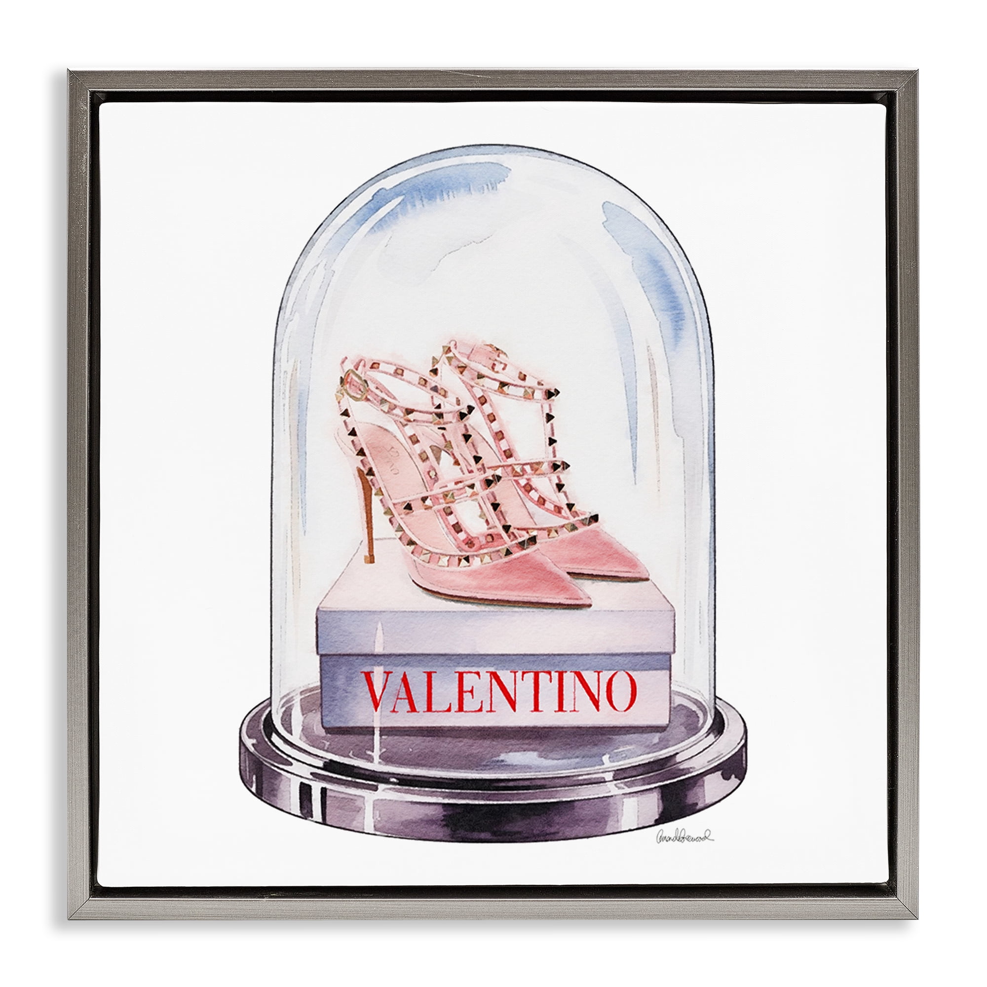 Stupell Industries Pink Heels in Bell Jar Gray Framed Floater Canvas ...