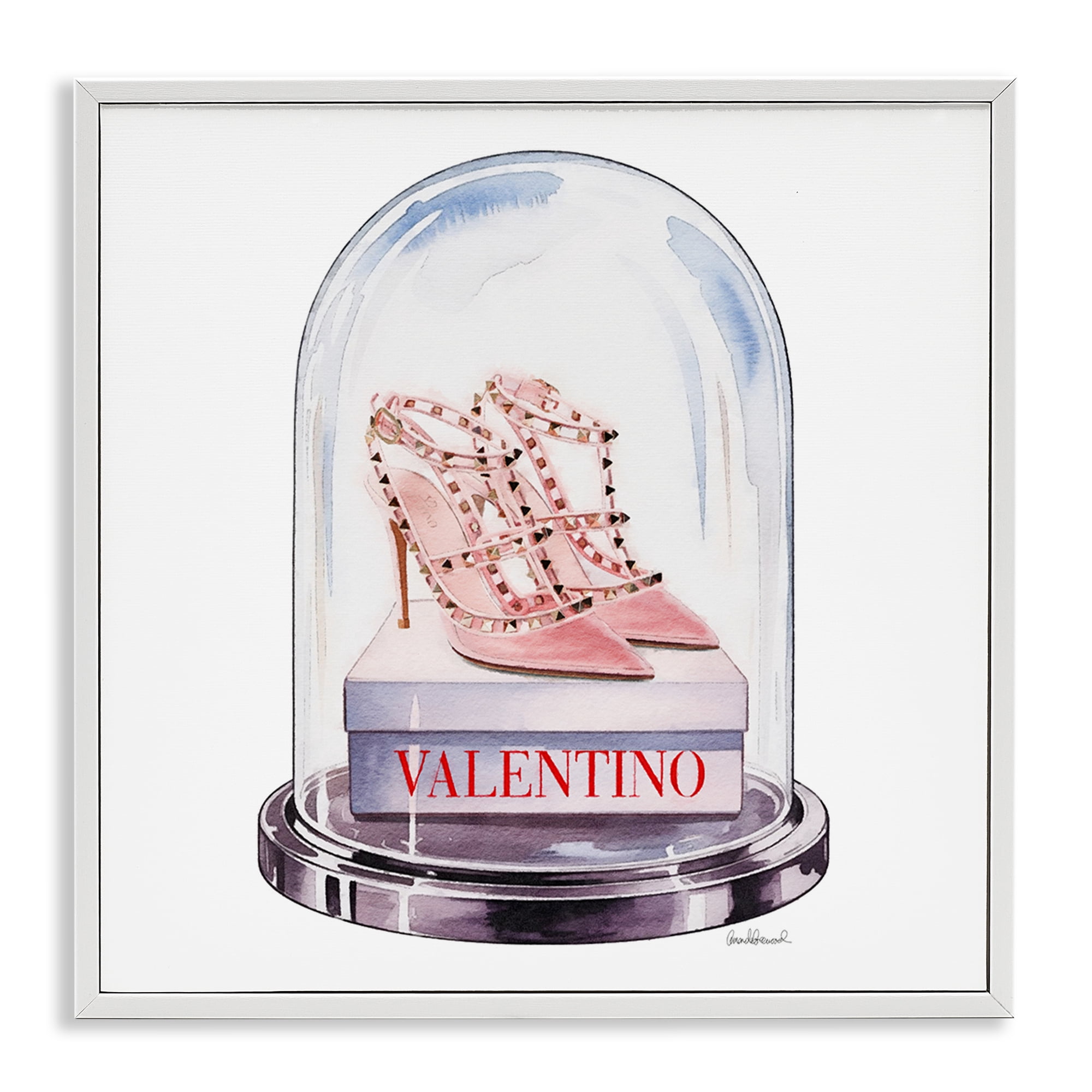 Stupell Industries Pink Heels in Bell Jar White Framed Giclee Art ...