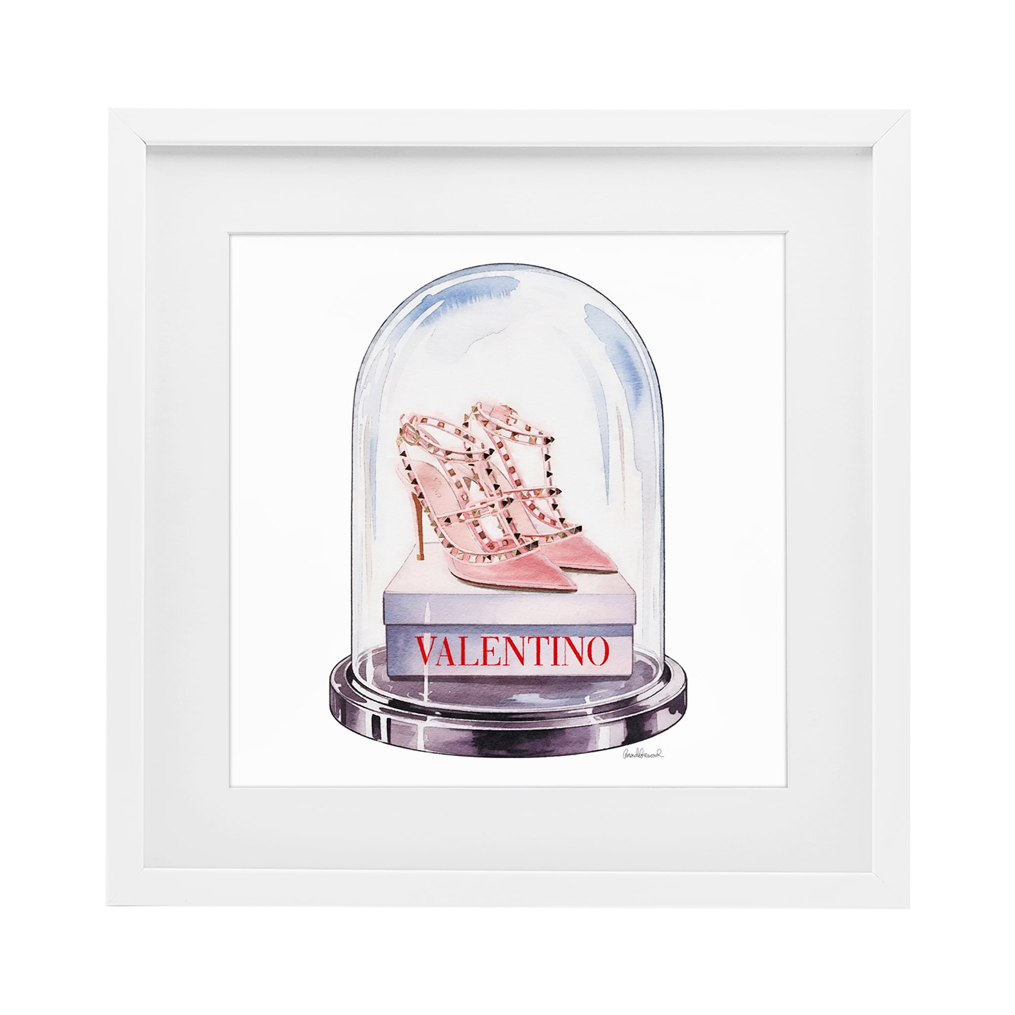Stupell Industries Pink Heels in Bell Jar White Framed Print Under ...