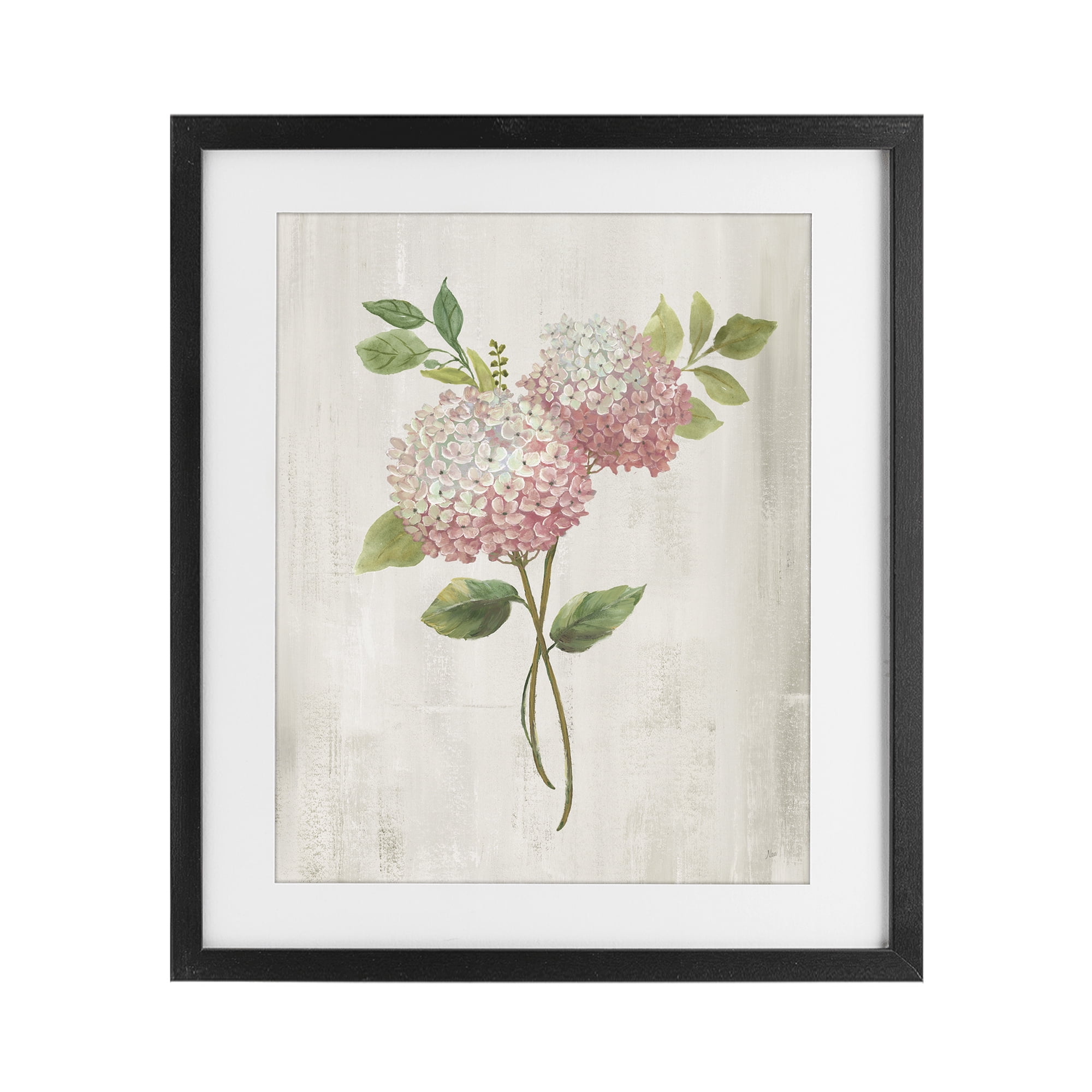 Stupell Industries Pink Hydrangea Paired Stems Black Framed Print Under ...